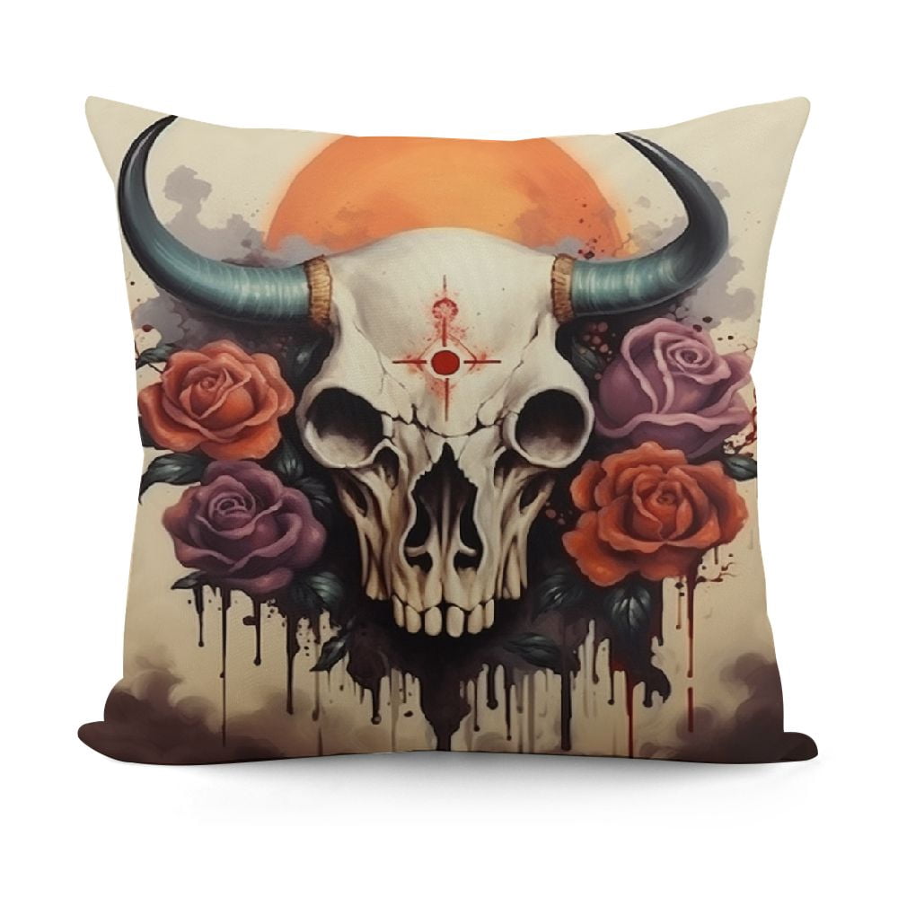YINGXI Western Desert Cow Skull Flannel Pillow Cover, Pillow Cover ...