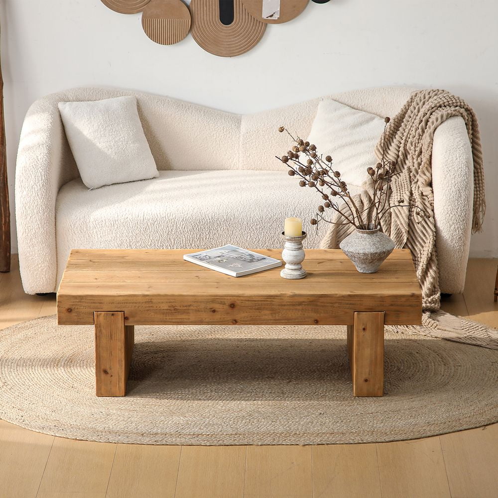 YINGYING 47.6" Farmhouse Solid Wood Coffee Table – Rectangular Rustic ...