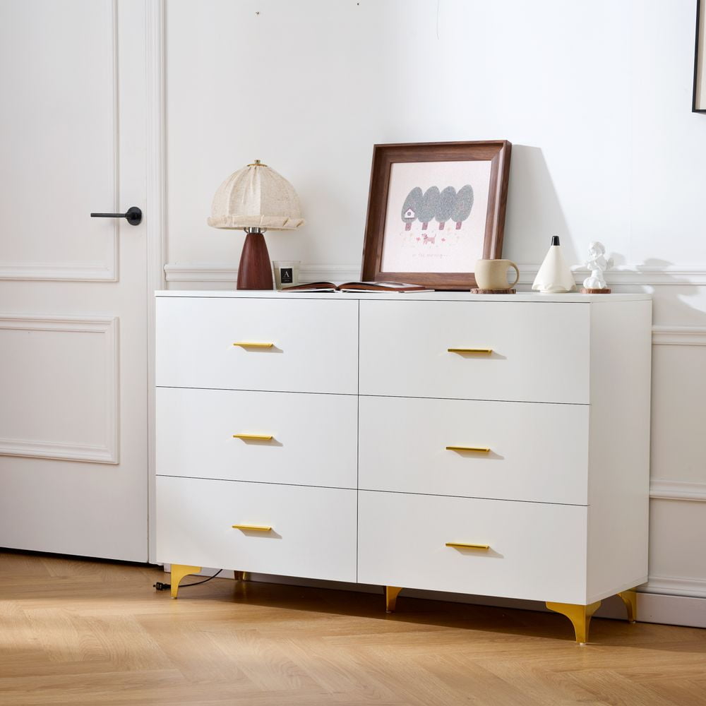 YINGYING 6 Drawer Double Dresser, Modern Chest of Drawers with Aluminum ...