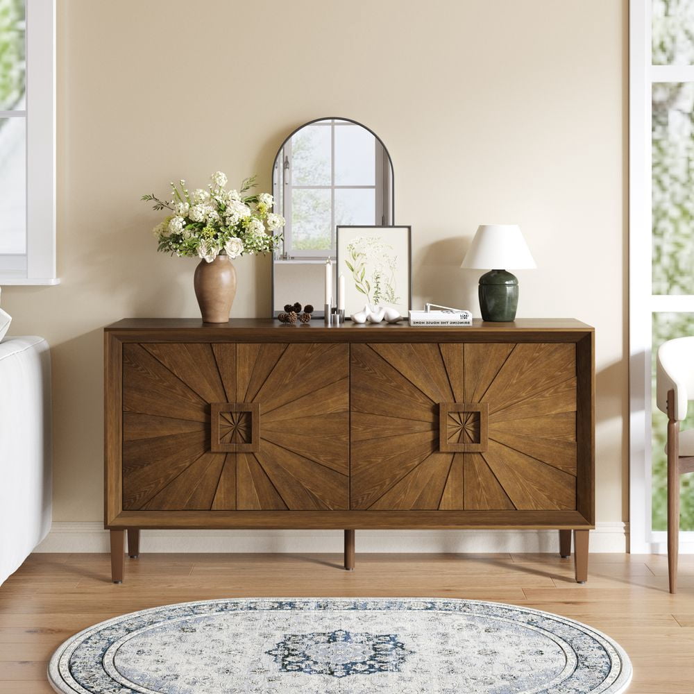YINGYING 60'' Rustic Farmhouse Sideboard Buffet Cabinet, Symmetrical ...