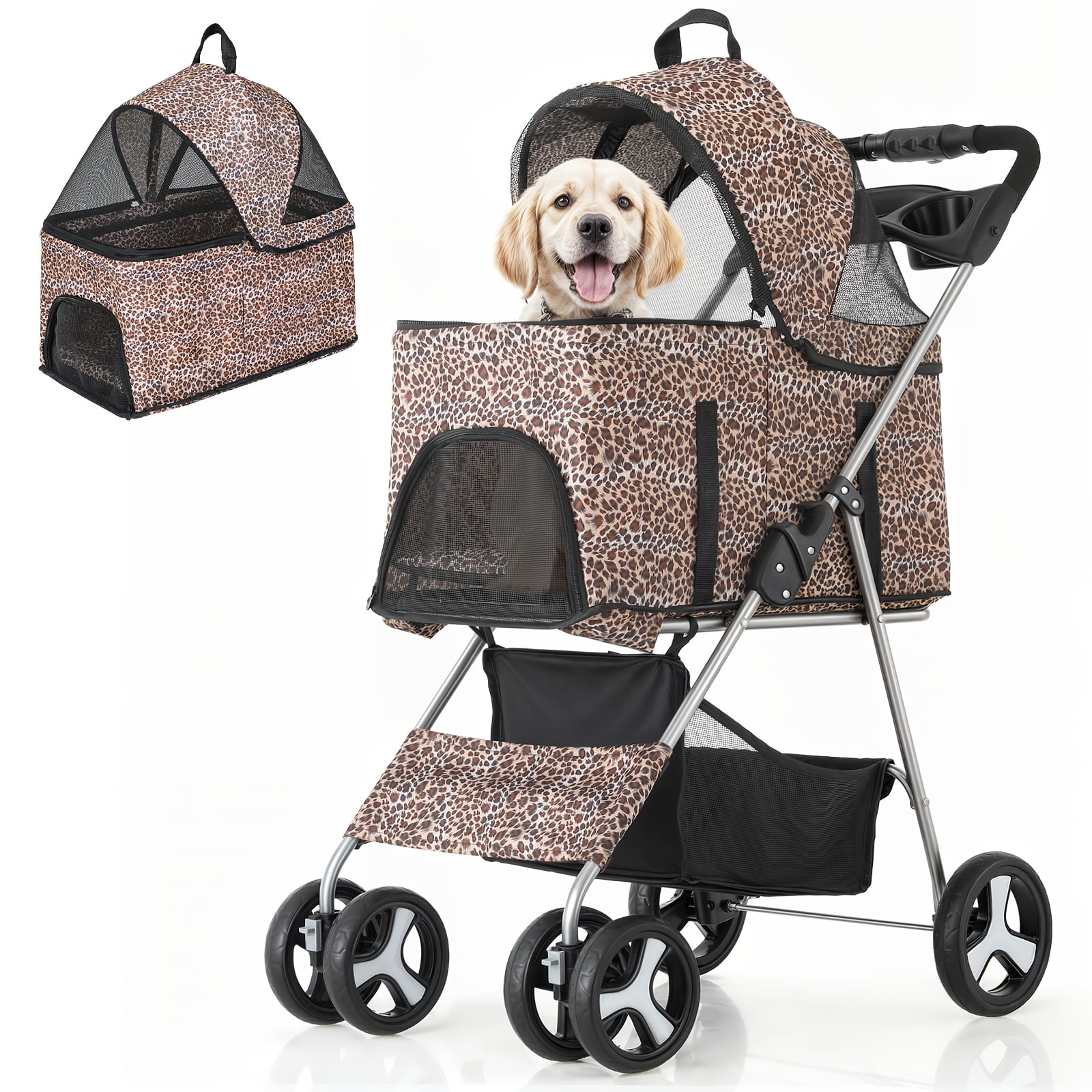 YINI'HOME 3-in-1 Foldable Pet Stroller Detachable Carrier, Car Seat and Stroller with Push ...
