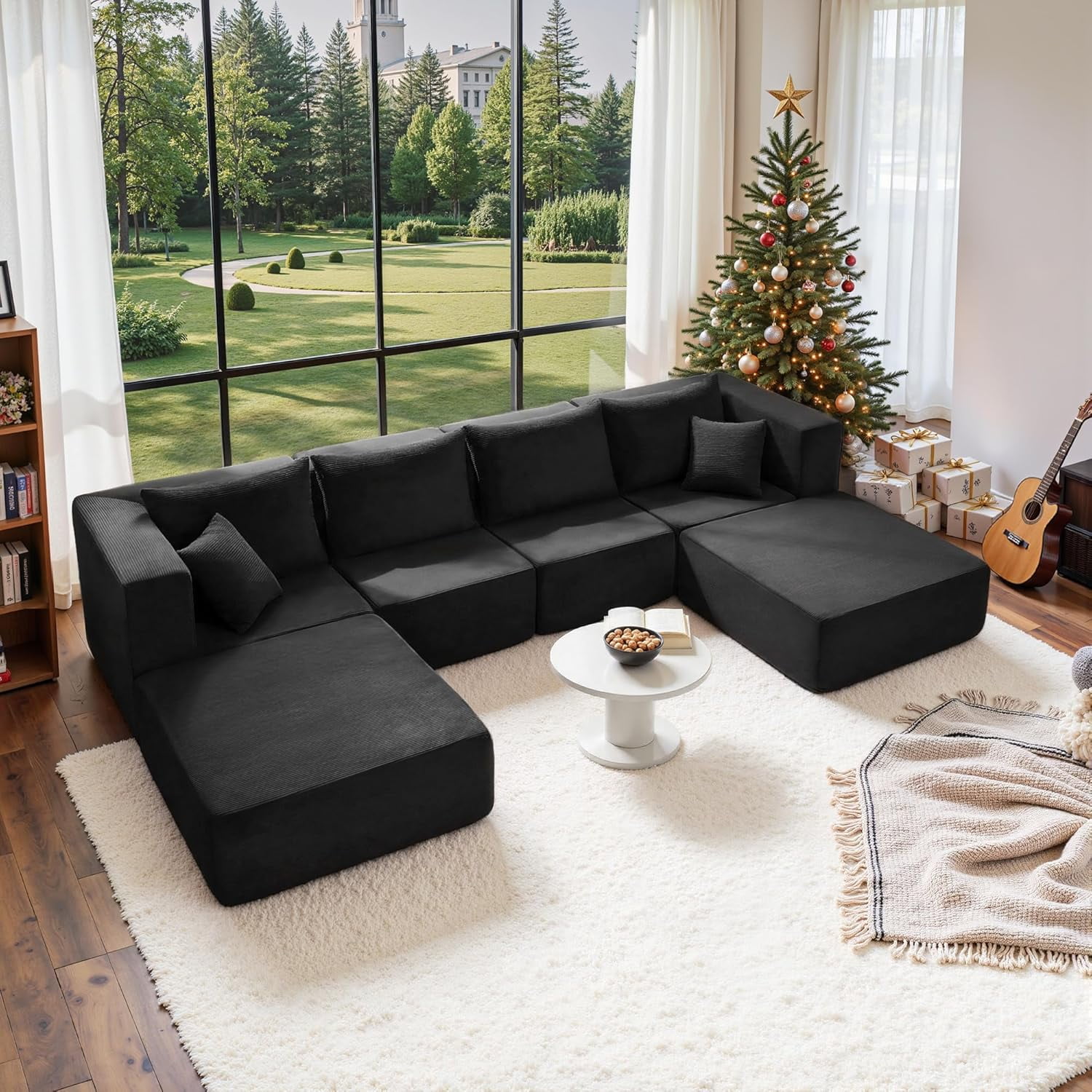YINIX 140" Modular Sectional Sofa Couches Corduroy Sleeper Deep Seat ...