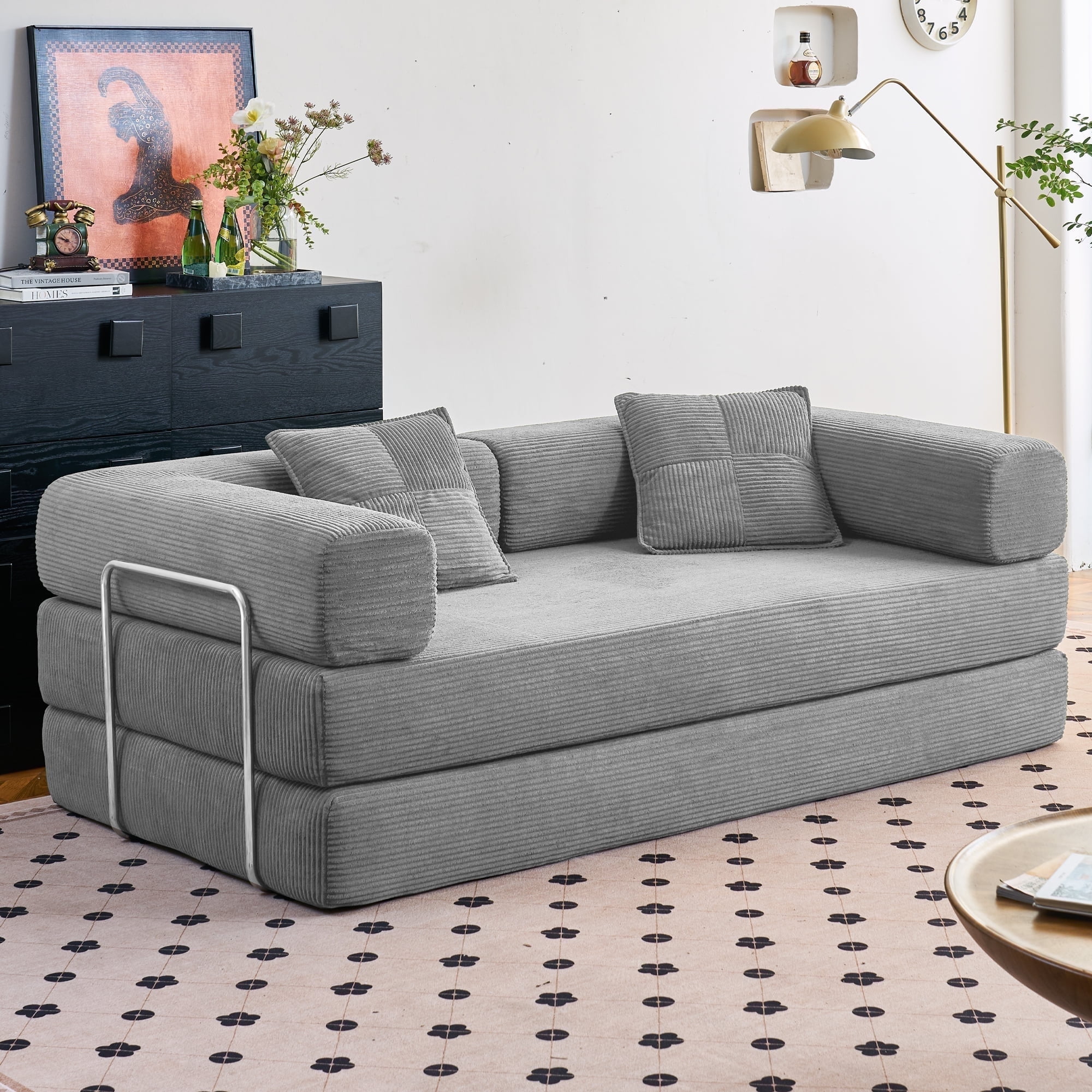 YINIX 81.6" King Size Convertible Sleeper Sofa Bed with 2 Pillows ...