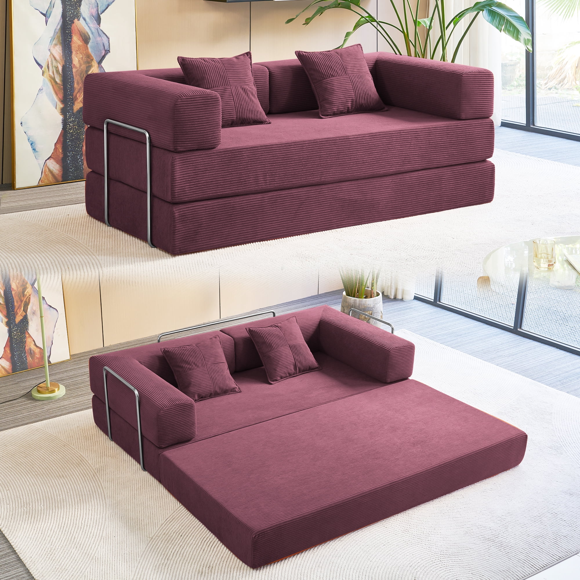 YINIX 81" Sofa Bed with Two Pillows, Comfy Modular Convertable Sleeper ...