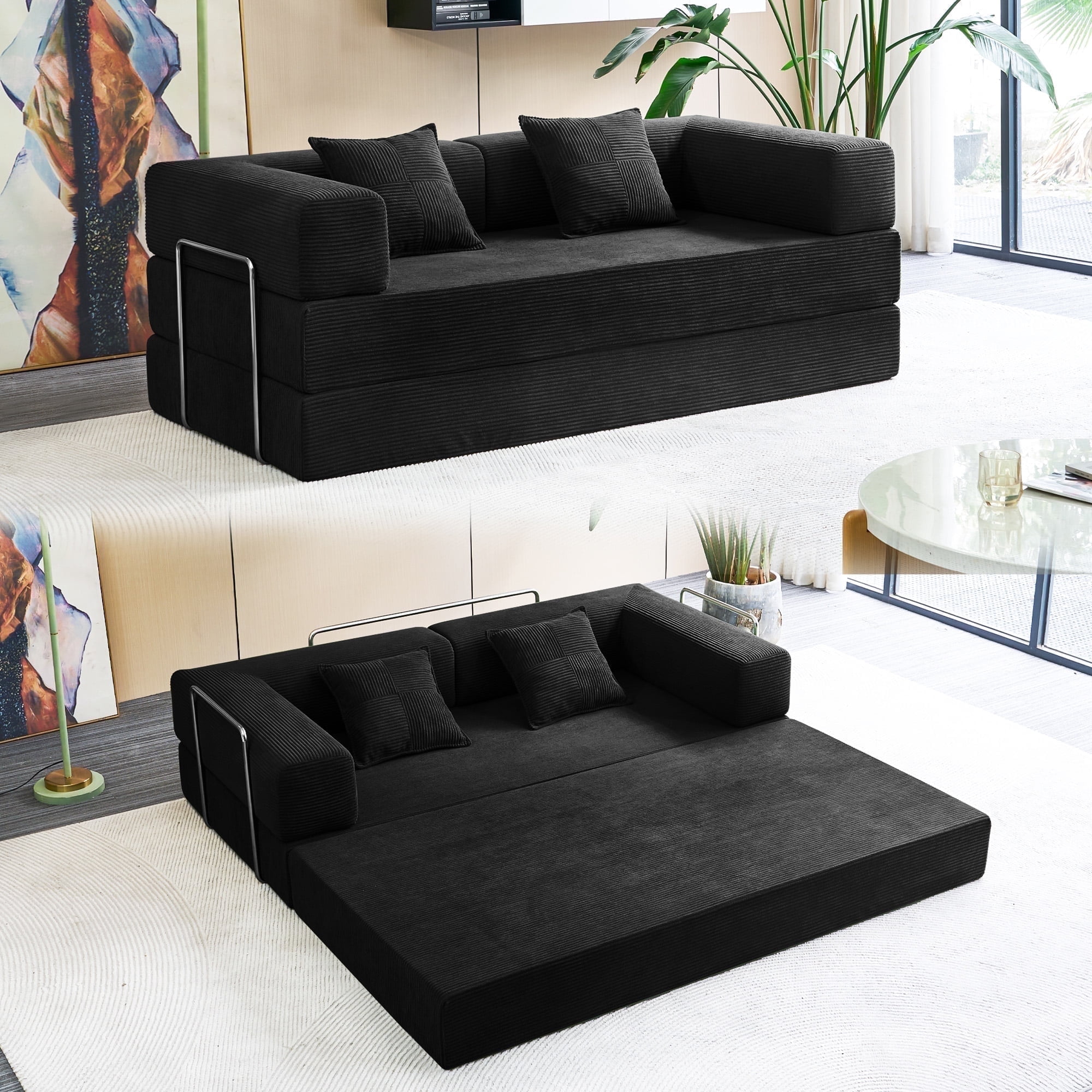 YINIX 81.6" Sleeper Sofa with Two Pillows, Comfy Modular Convertable ...