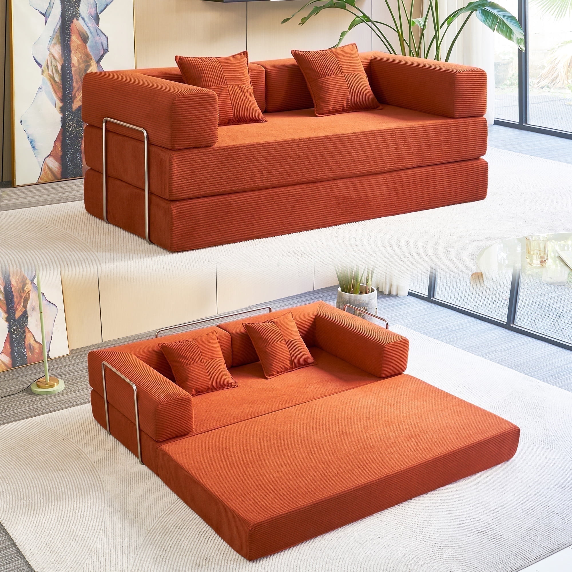 YINIX 81.6" Sleeper Sofa with Two Pillows, Comfy Modular Convertable ...