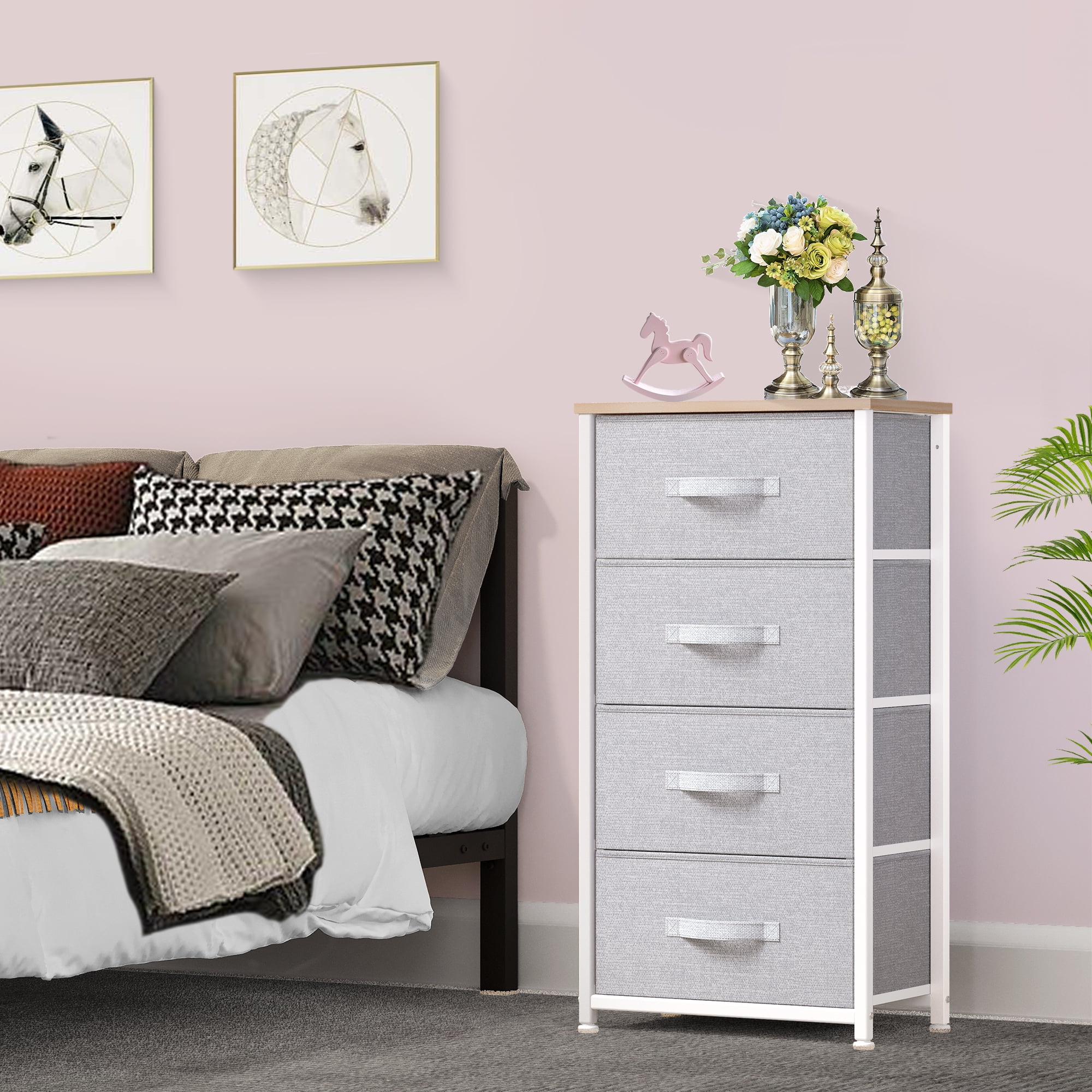 YINTATECH 4 Drawer storage Dresser Fabric Chest of Drawers Sturdy Steel ...