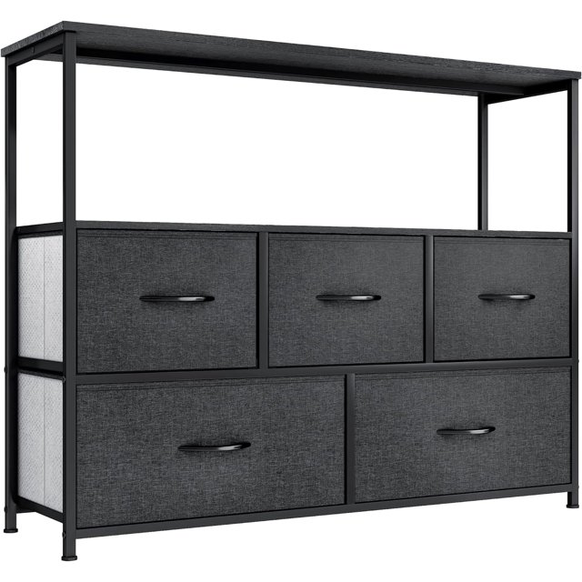 YINTATECH 5-Drawer Dresser, Fabric Storage Cabinet with Shelves, Steel ...