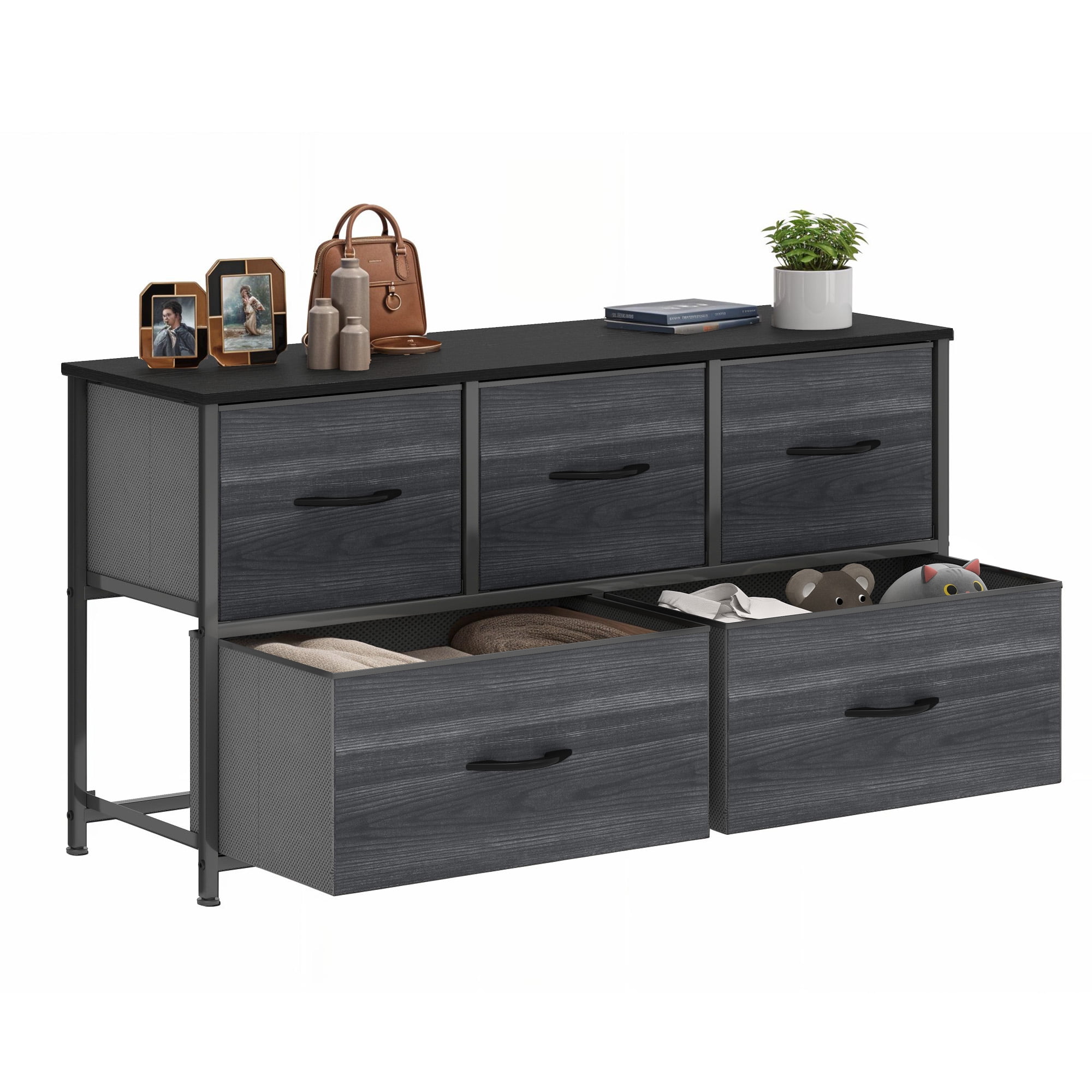 YINTATECH Wooden Chest 5 Drawers Fabric Storage Dresser - Organizer ...