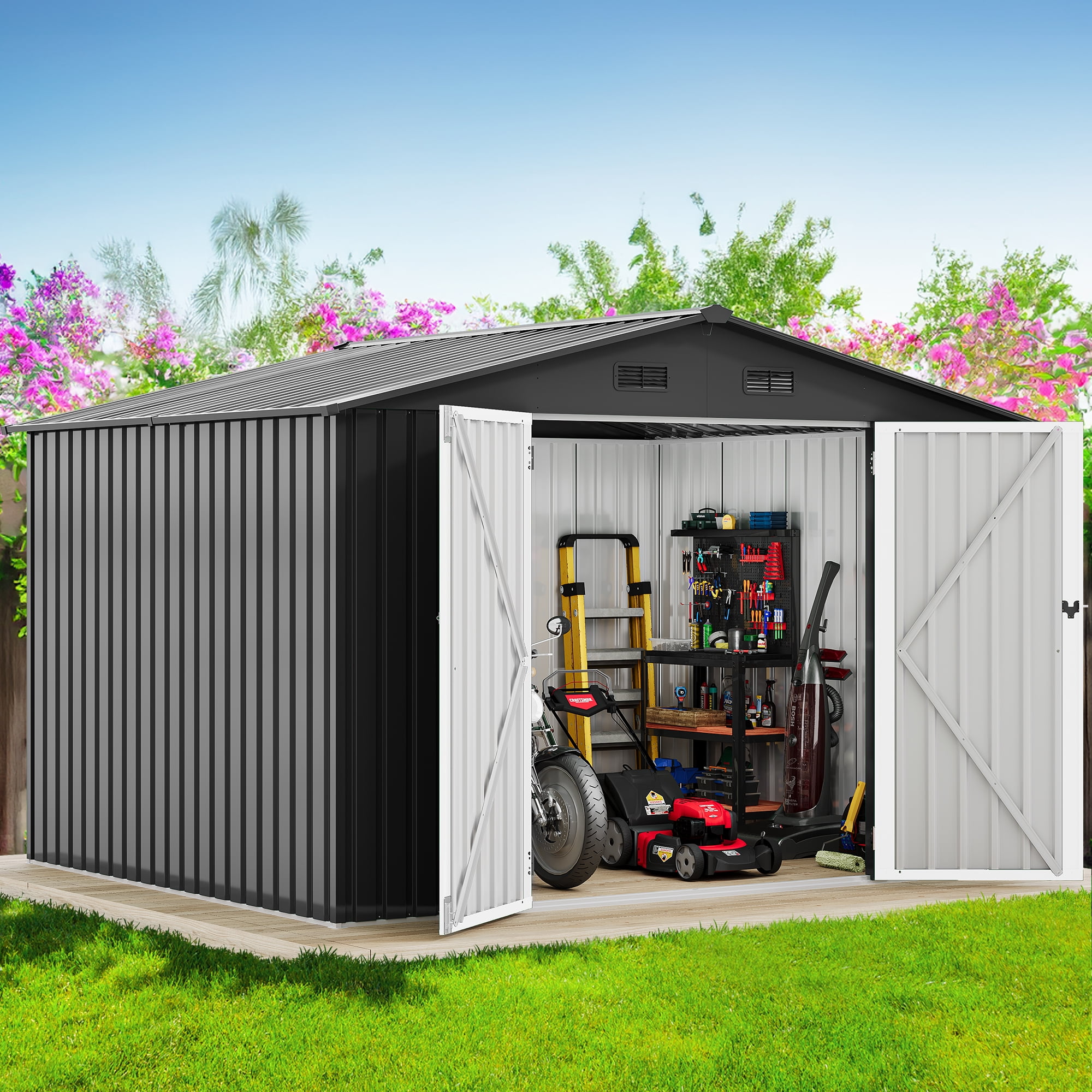YINTATECH 6' x 4' Metal Outdoor Storage Shed with Lockable Doors and ...