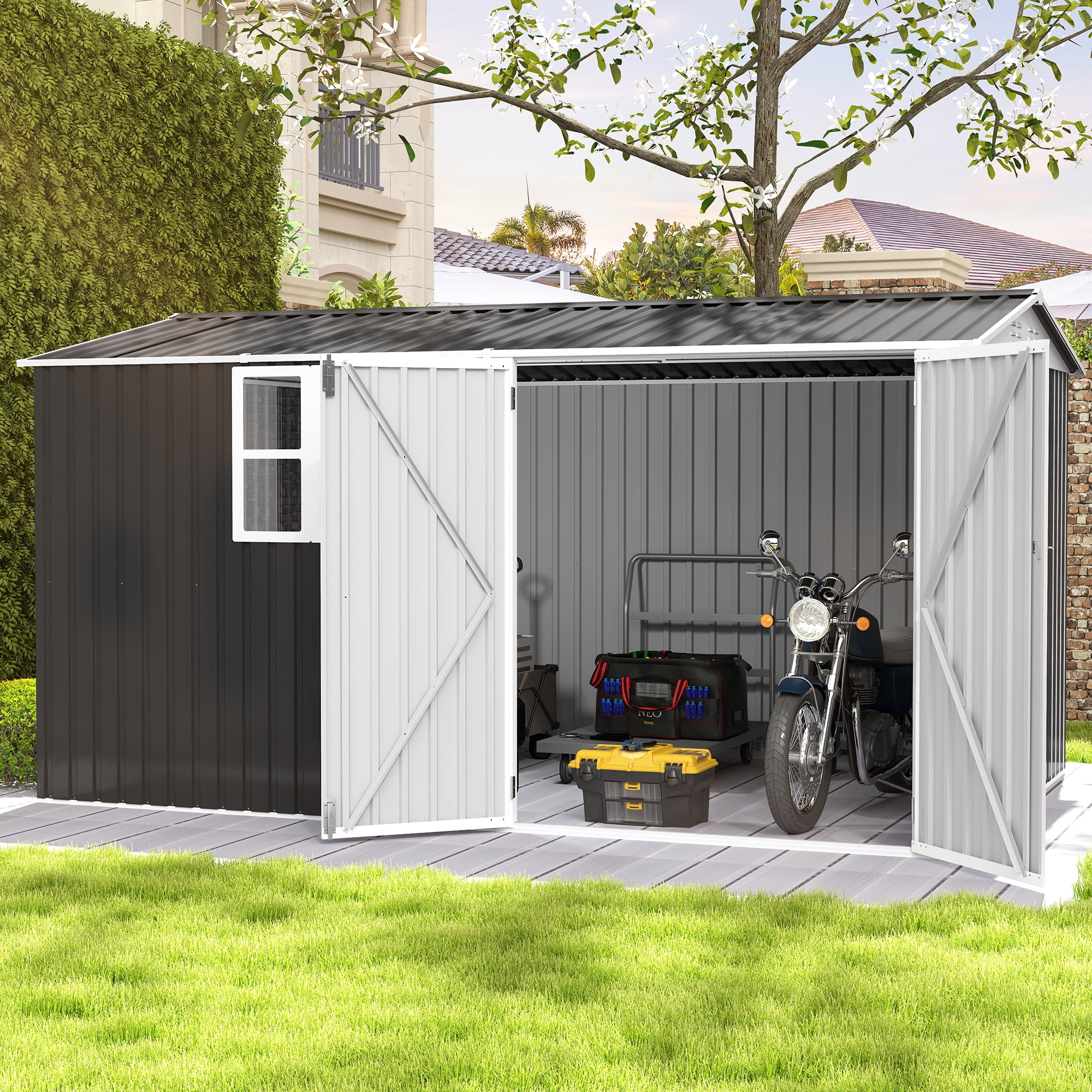 YINTATECH Large 8x12ft Outdoor Storage Shed Metal with Lockable Doors ...