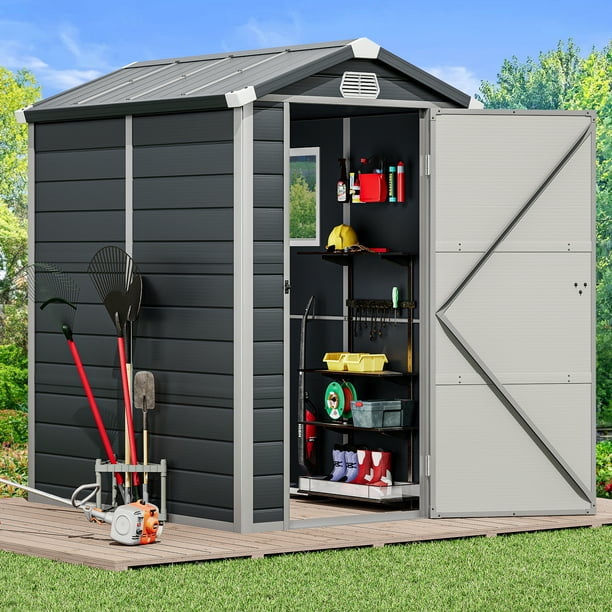 YINTATECH Outdoor Resin Storage Shed with Floor, 4.4x6.2FT All-Weather ...