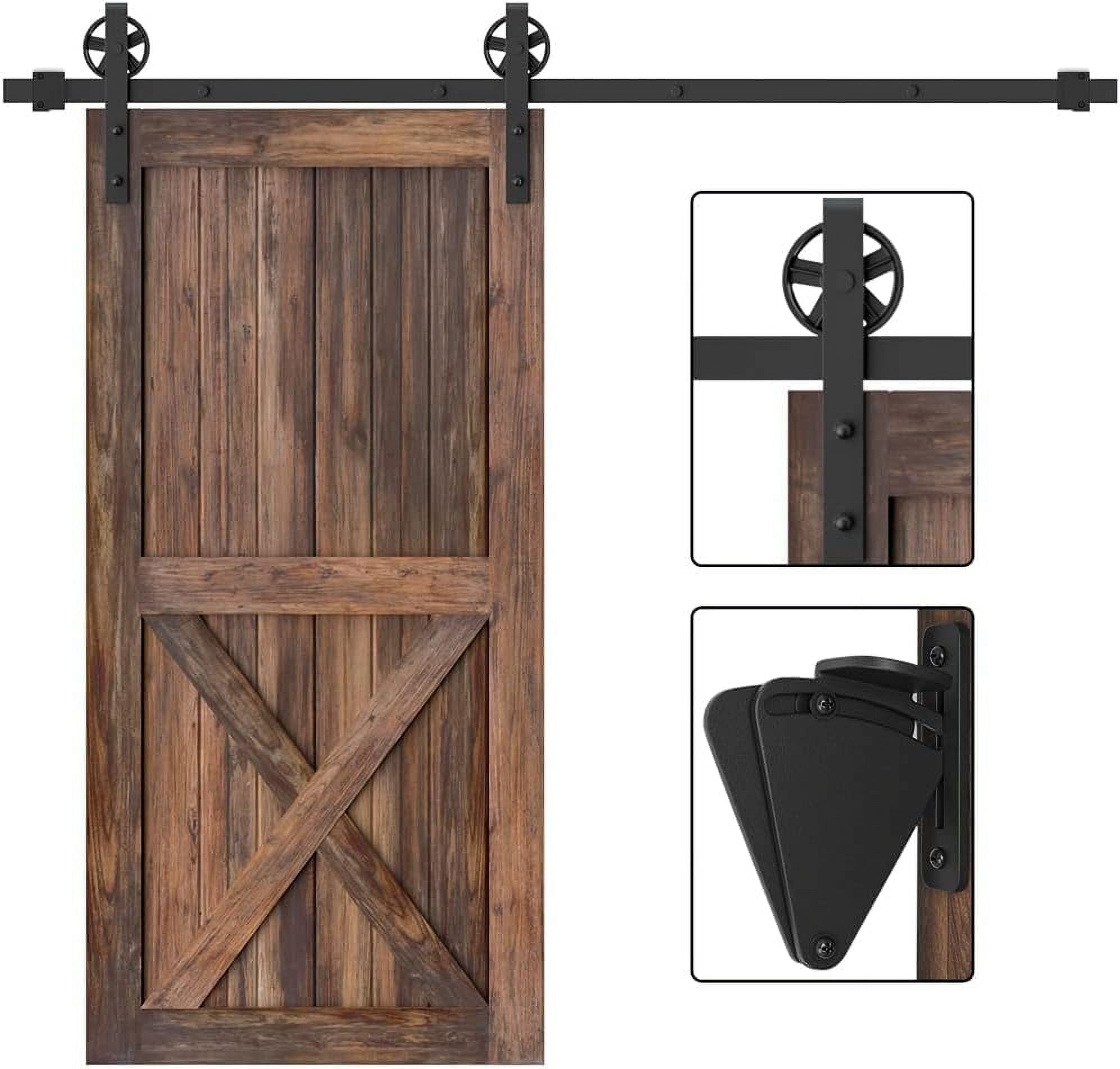 YINUO 8FT Single Wood Sliding Barn Door Hardware Basic Black Big Spoke ...