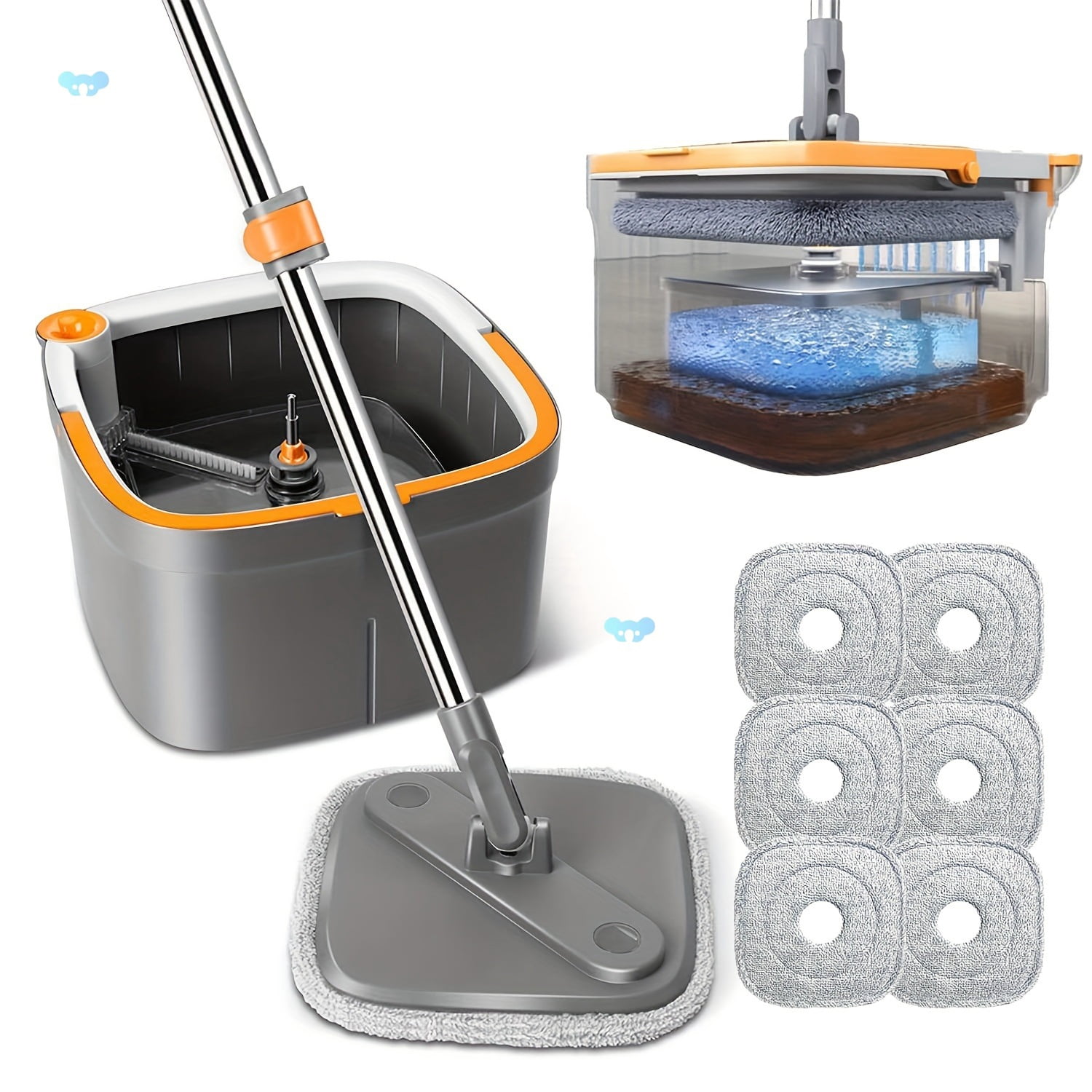 YINYUN Spin Mop Bucket Set with 6 Replaceable Microfiber Mop Pads ...