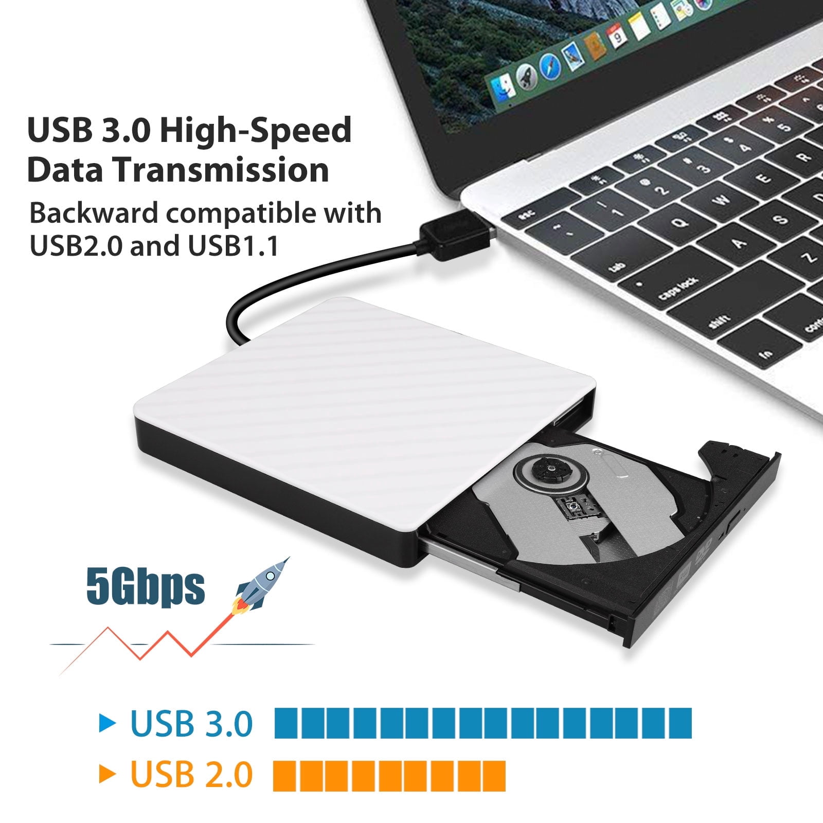 YINYUYU External DVD Drive USB 3.0, Portable CD DVD +/-RW Optical Drive ...