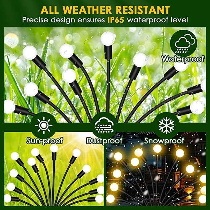 YINYUYU Solar Garden Lights 48 LED Firefly Lights 4 Pack Solar Outdoor ...