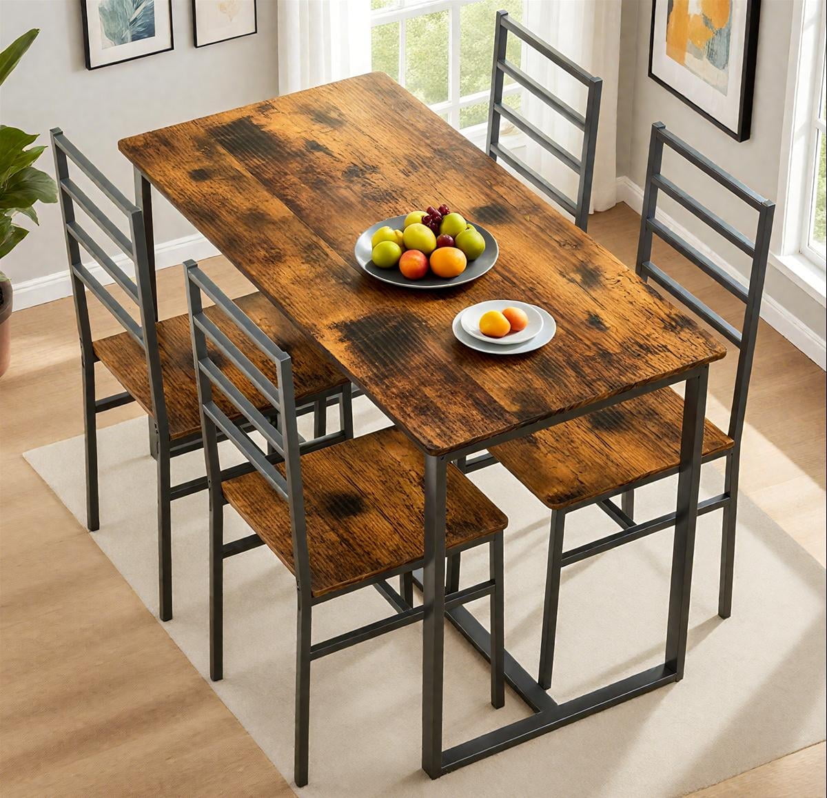 YIORTWO 5-Piece Dining Table Set with 4 Wooden Chairs, MDF Tabletop ...
