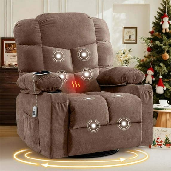 YIORTWO Oversized Massage Recliner Chair with Lumbar Heat, 360° Swivel ...