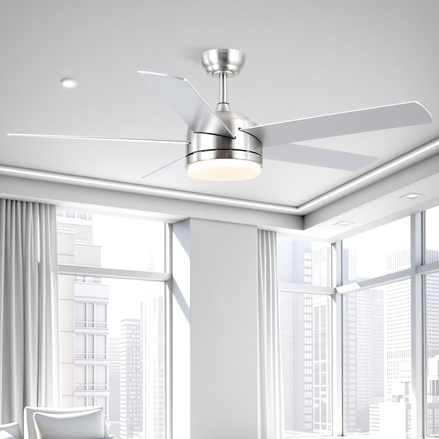 YIOSI 46" Nickel Ceiling Fan with Lights & Remote - Modern Low Profile ...