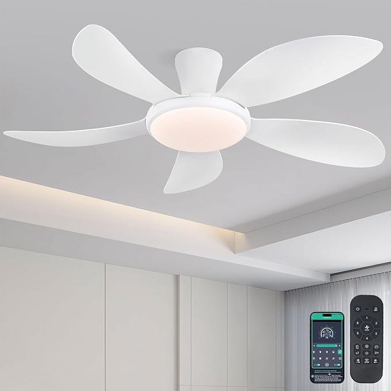 YIOSI 48" White Low Profile Ceiling Fan with LED Lights, Remote & App ...