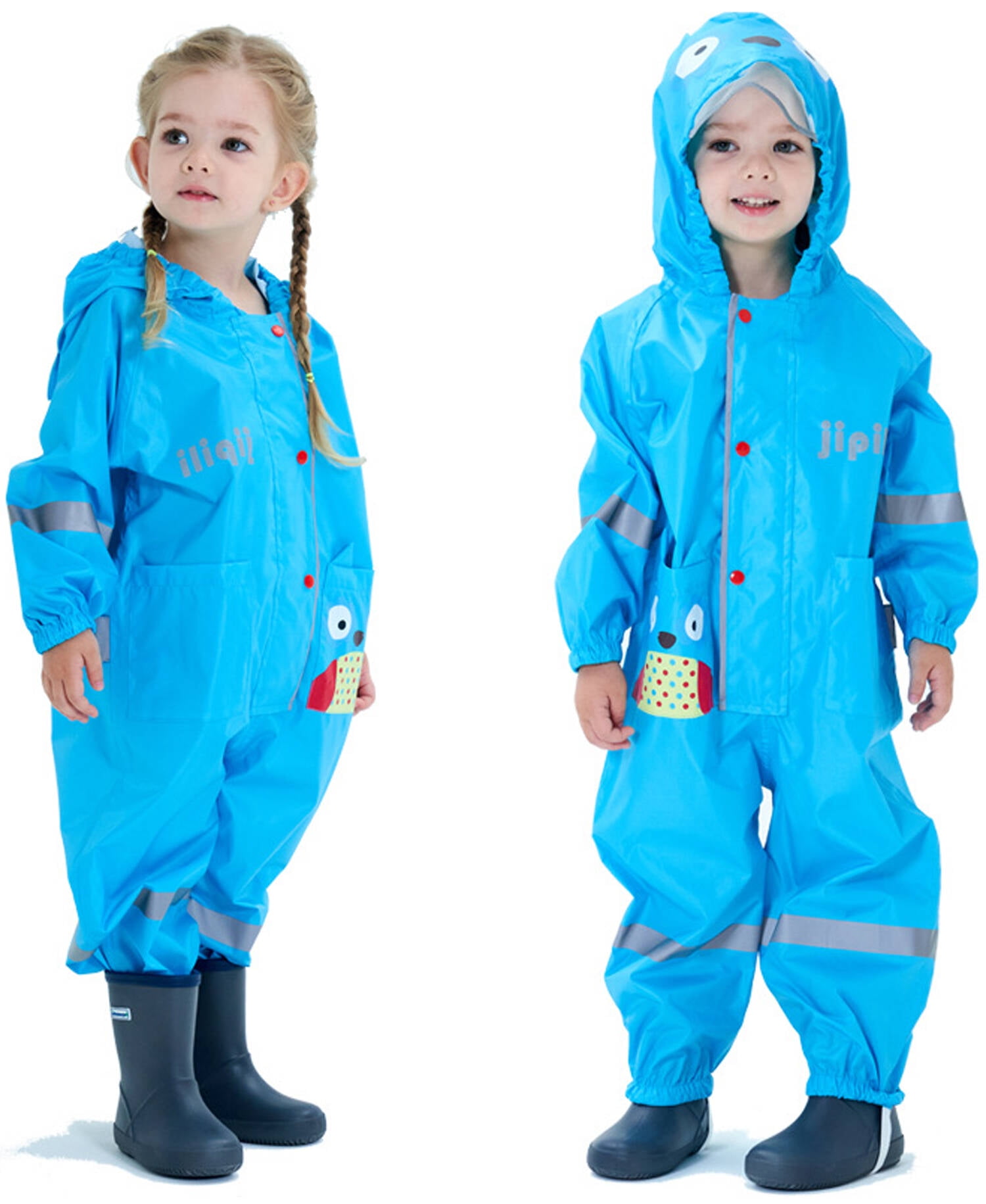 YIQAUMA Girls Boys Rain Suit Toddlers Kids Waterproof Coverall Rainsuit One Piece Rain Coat Blue ...