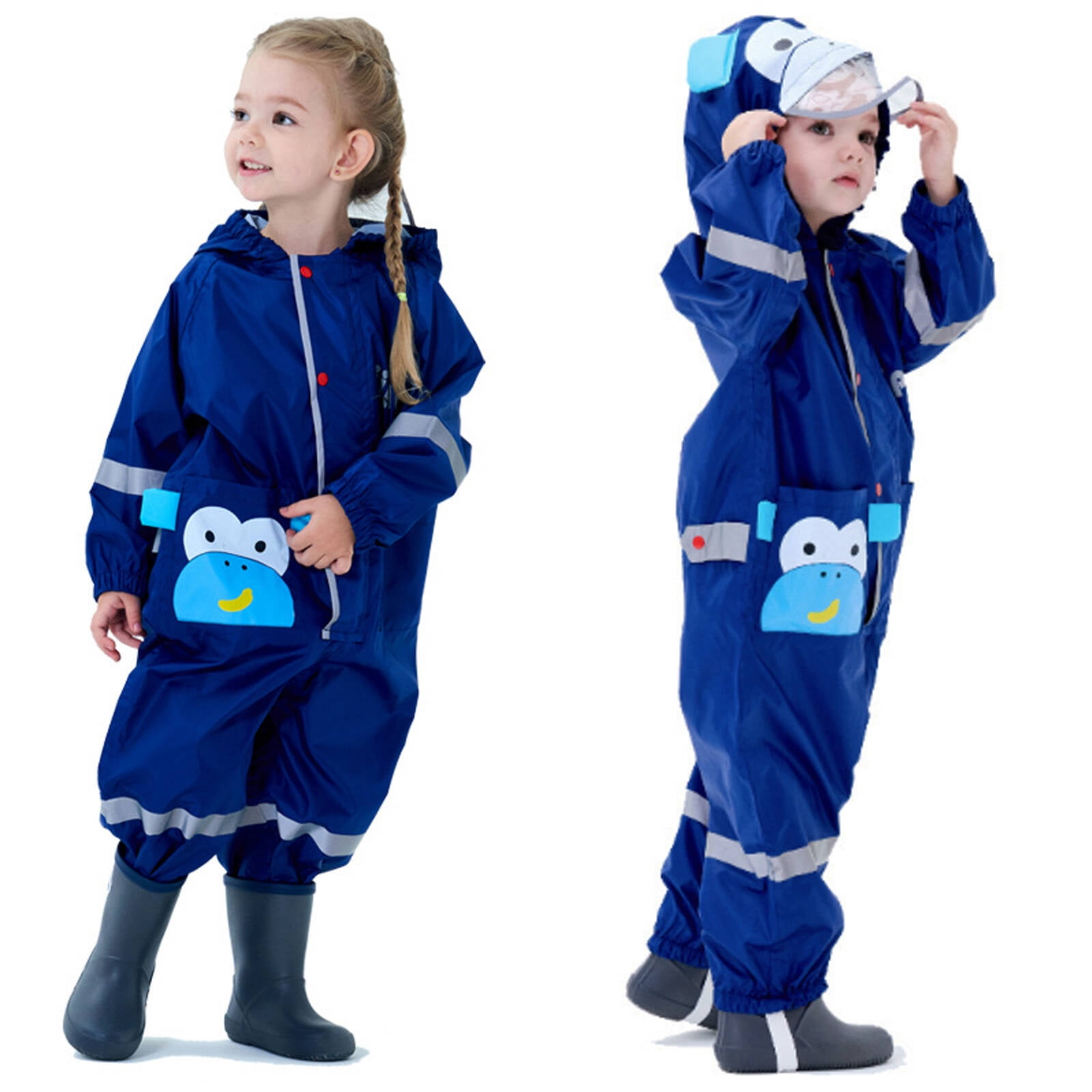 YIQAUMA Girls Boys Rain Suit Toddlers Kids Waterproof Coverall Rainsuit One Piece Rain Coat Navy ...