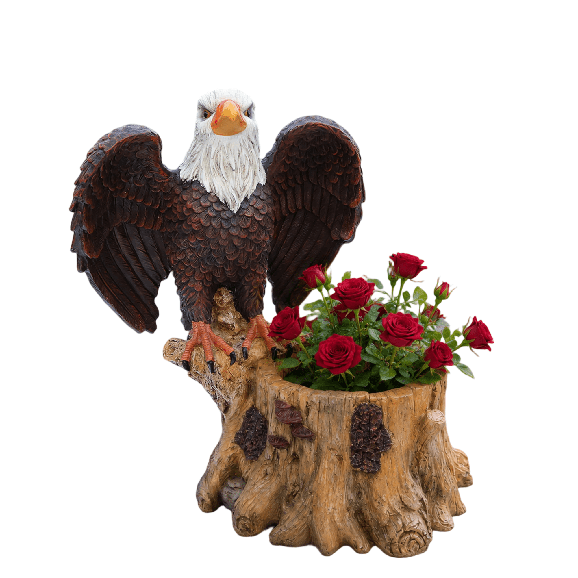 YIQMI Bald Eagle Garden Statue with Tree Stump Flower Planter, Outdoor ...