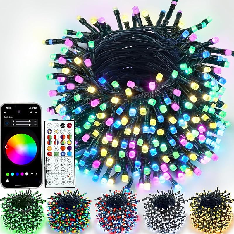 YIQU Color Changing Smart Christmas Lights 66ft 200 LED RGB with Remote ...