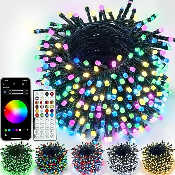 YIQU Color Changing Smart Christmas Lights 66ft 200 LED RGB with Remote ...