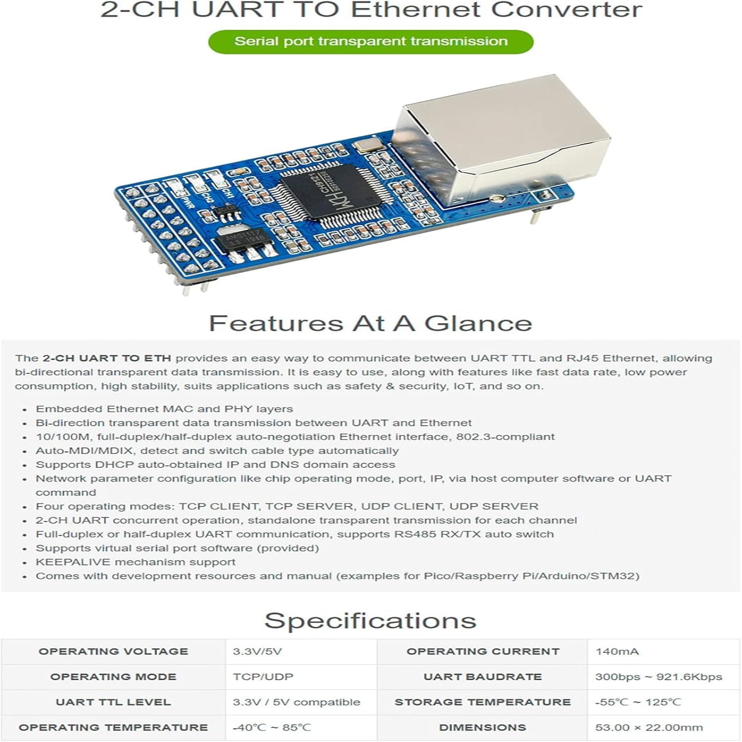 YIRENWL Bi-Directional 2-Channel UART to Ethernet Converter with ... YIRENWL Bi-Directional 2-Channel UART to Ethernet Converter with ...