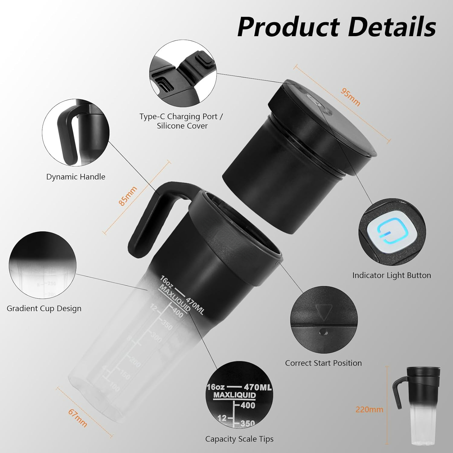 YIRENWL Compact Powerful USB-Rechargeable Personal Blender with 6 ...