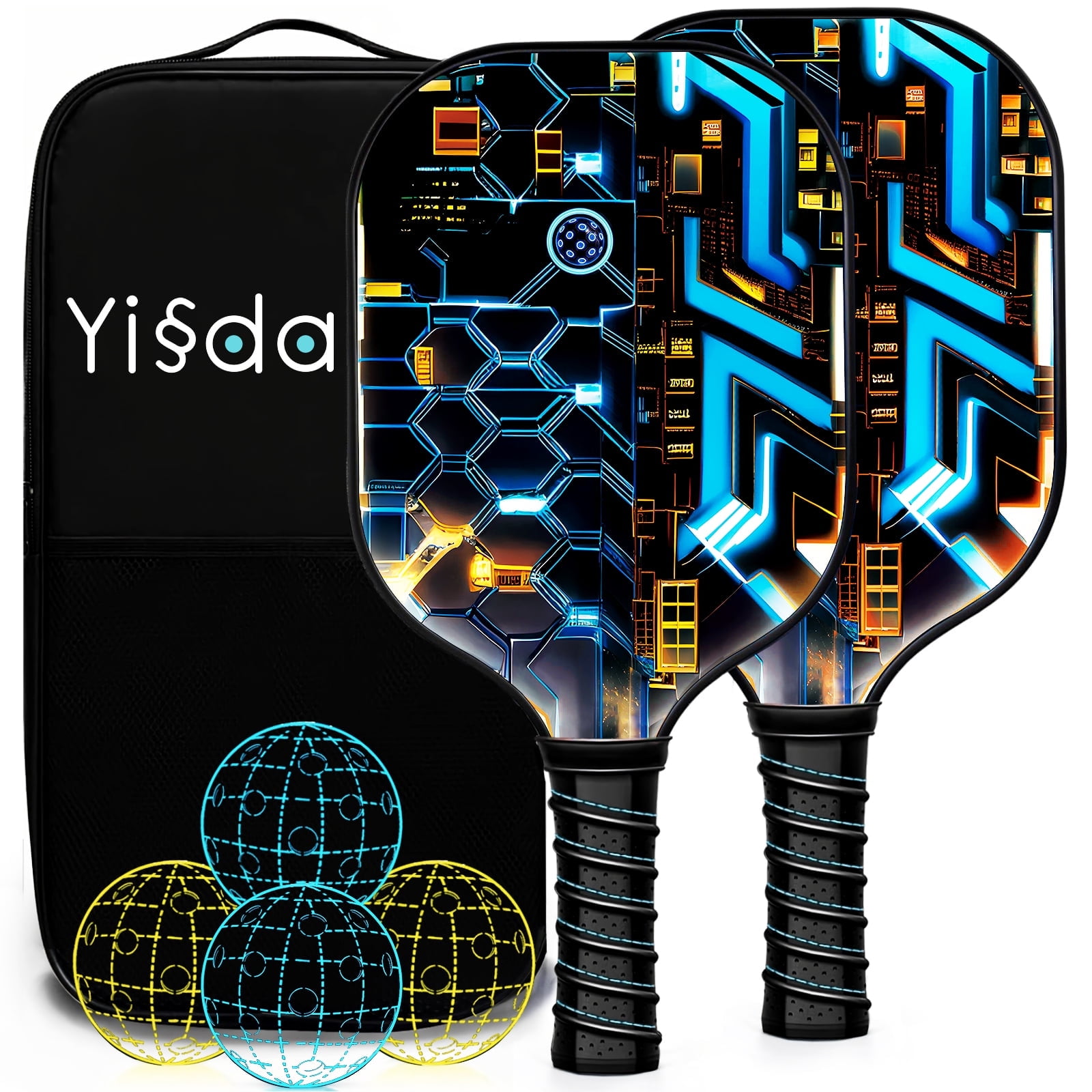 YISSDA Pickleball Paddles Set of 2, Fiberglass Pickleball Set with 4 ...