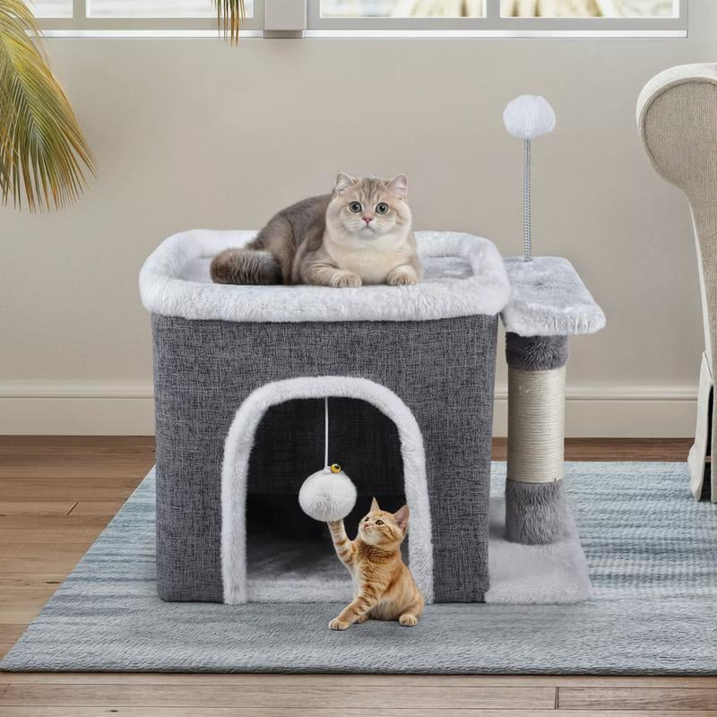 YITAHOME 1-Tier Storey Cat House, Covered Cat House with Fluffy Ball ...