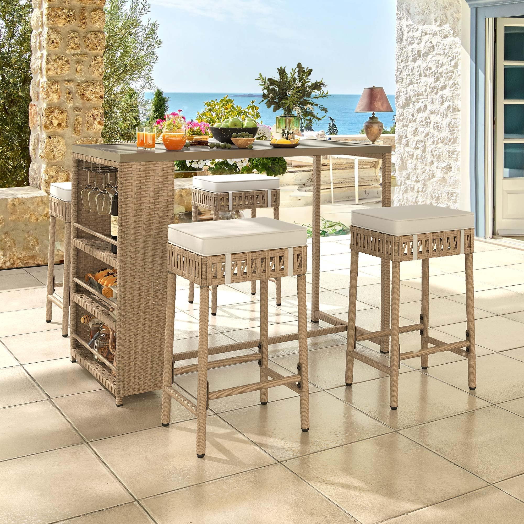 YITAHOME 5 Piece Patio Bar Set, Outdoor High Top Table and Chairs with ...