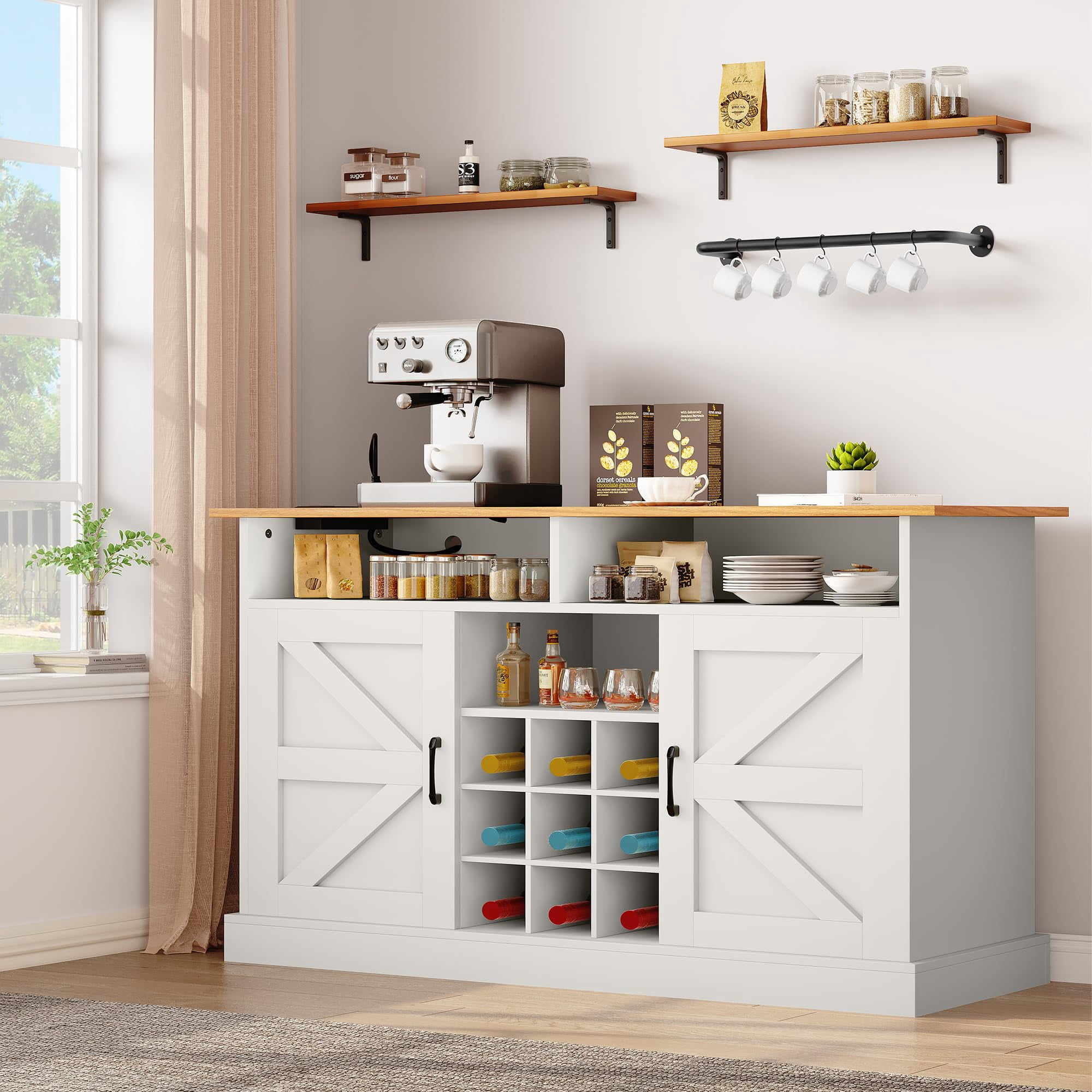 YITAHOME 52" Farmhouse Sideboard Buffet Cabinet with Barn Doors, Coffee ...