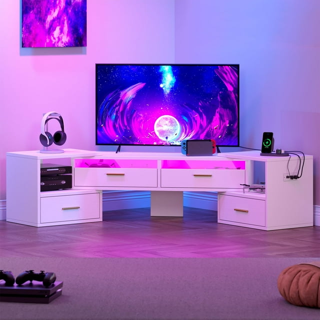 YITAHOME Deformable TV Stand w/Power Outlets & LED Strip, Modern DIY ...