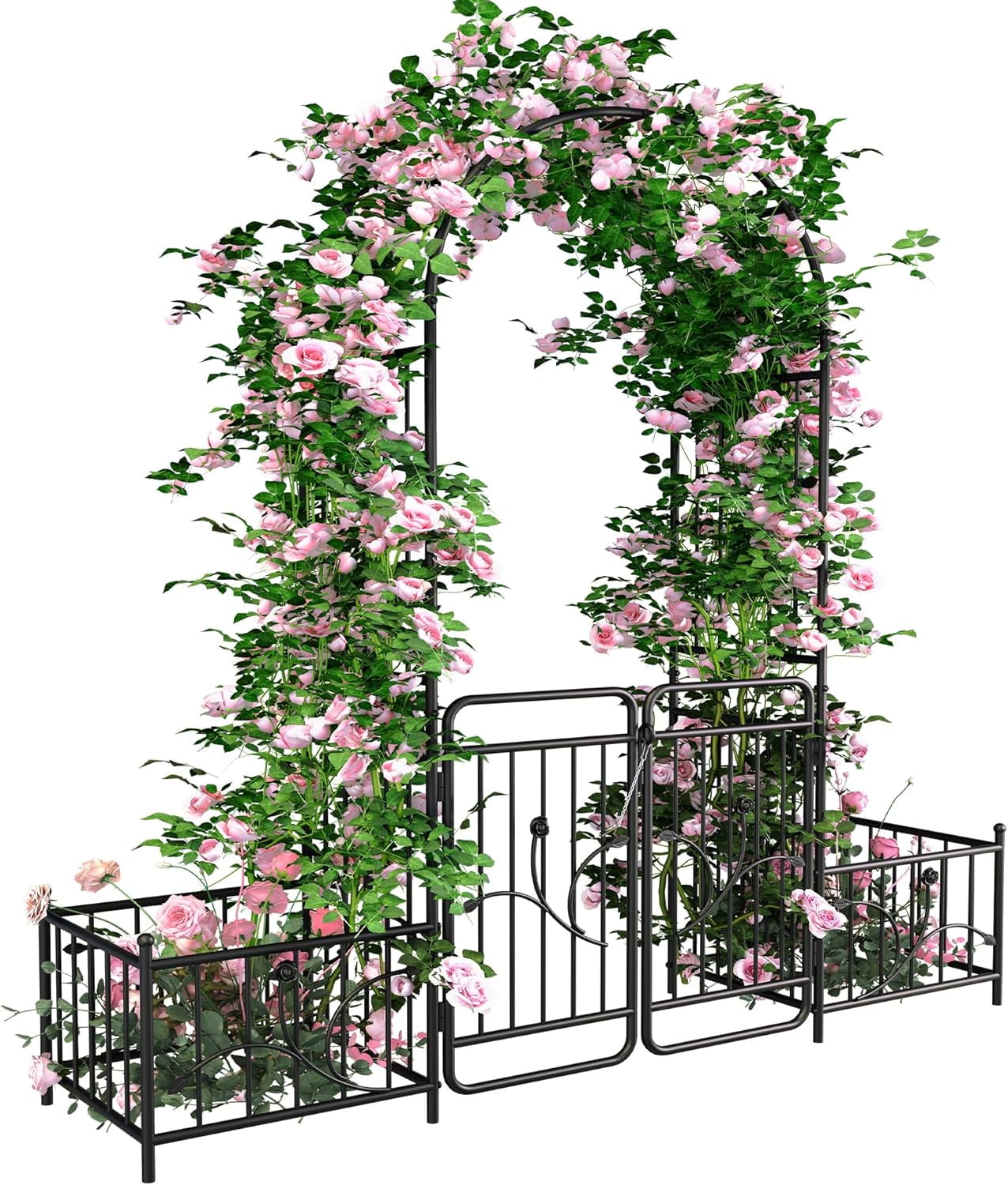 YITAHOME Garden Arbor with Gate and Planter Boxes, 87IN Wedding Arches ...