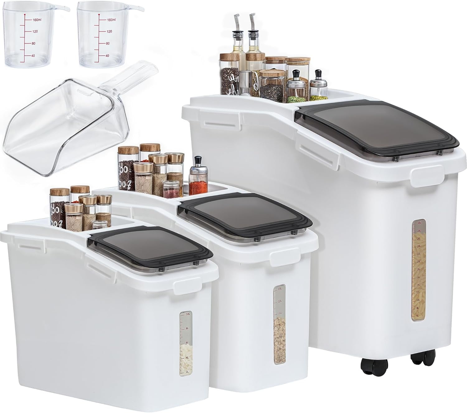 YITAHOME Ingredient Storage Bin, 20.6 Gal(11.4+5.8+3.4 Gal) Commercial ...