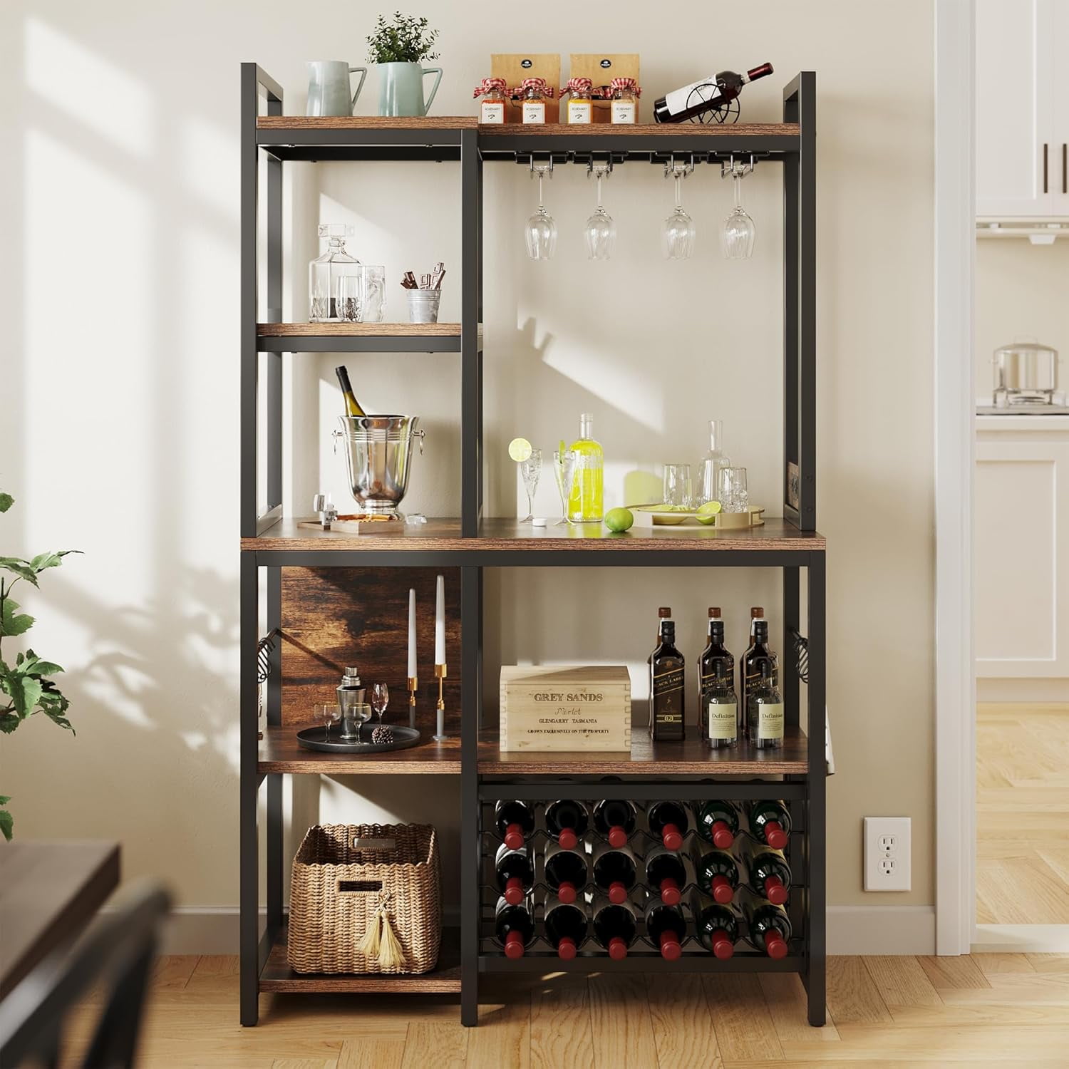 YITAHOME Kitchen Microwave Bakers Stand with Wine Rack, Wine Rack ...
