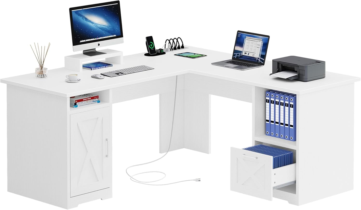 YITAHOME L Shaped Desk with Power Outlets, 60 Inch Computer Desk Corner ...