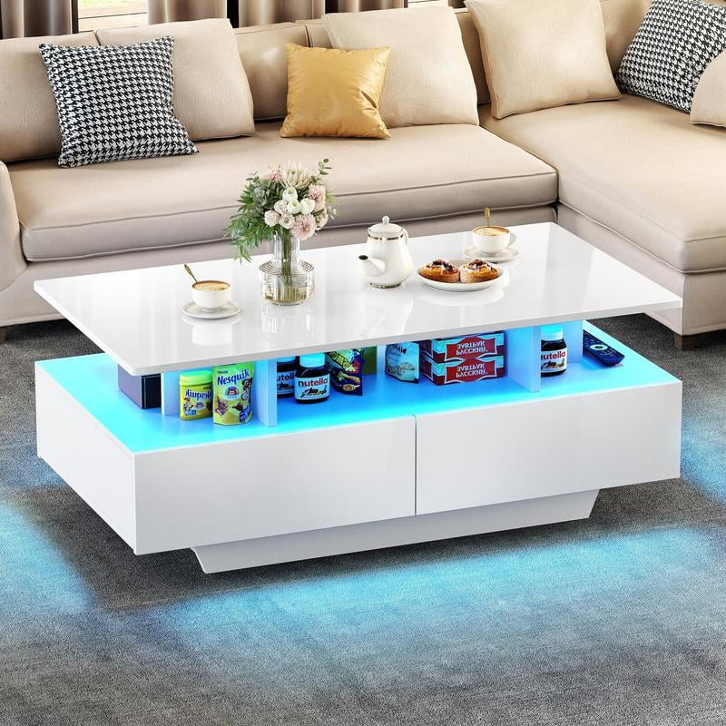 YITAHOME LED Coffee Table with Storage, High Glossy LED Coffee Tables ...