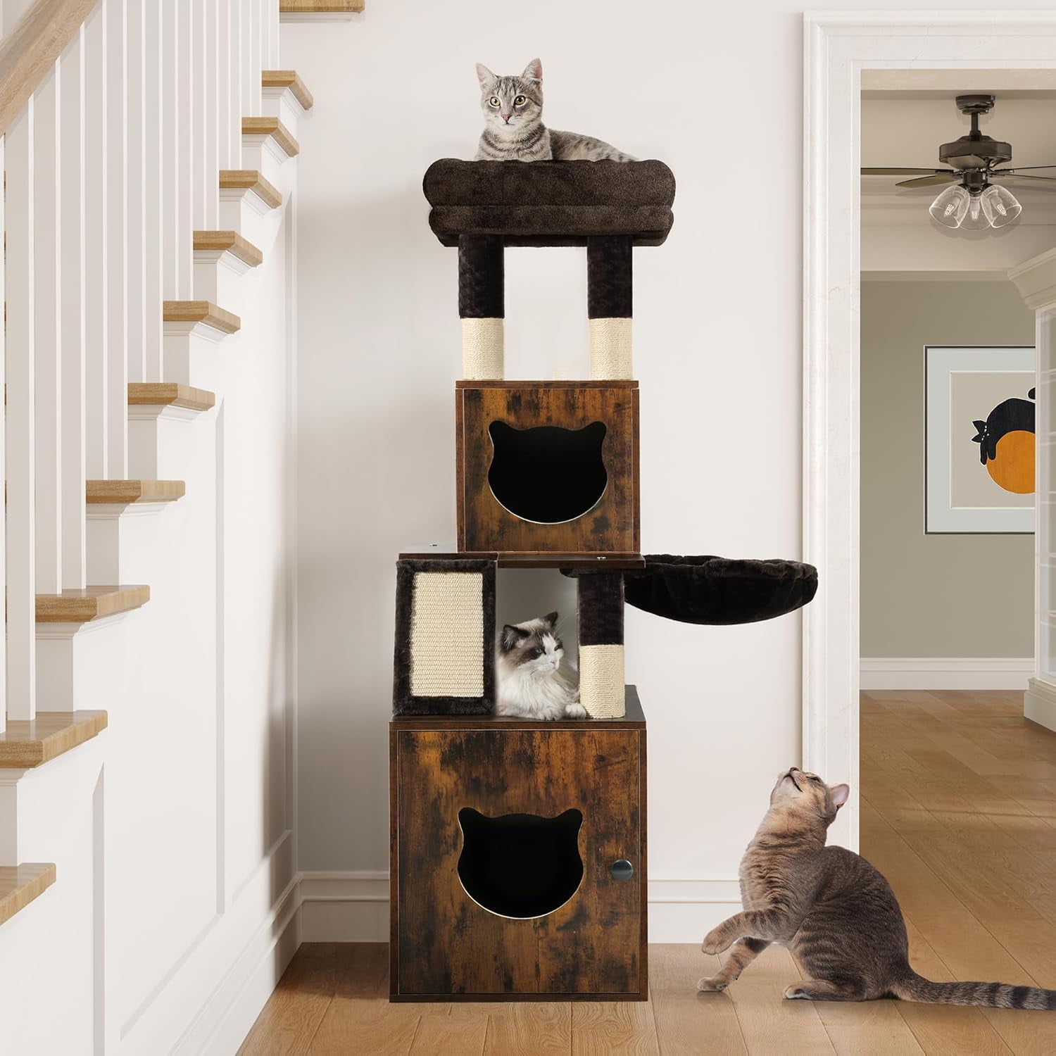 YITAHOME Modern Cat Tree with Litter Box Enclosure, Combo Endtable and ...