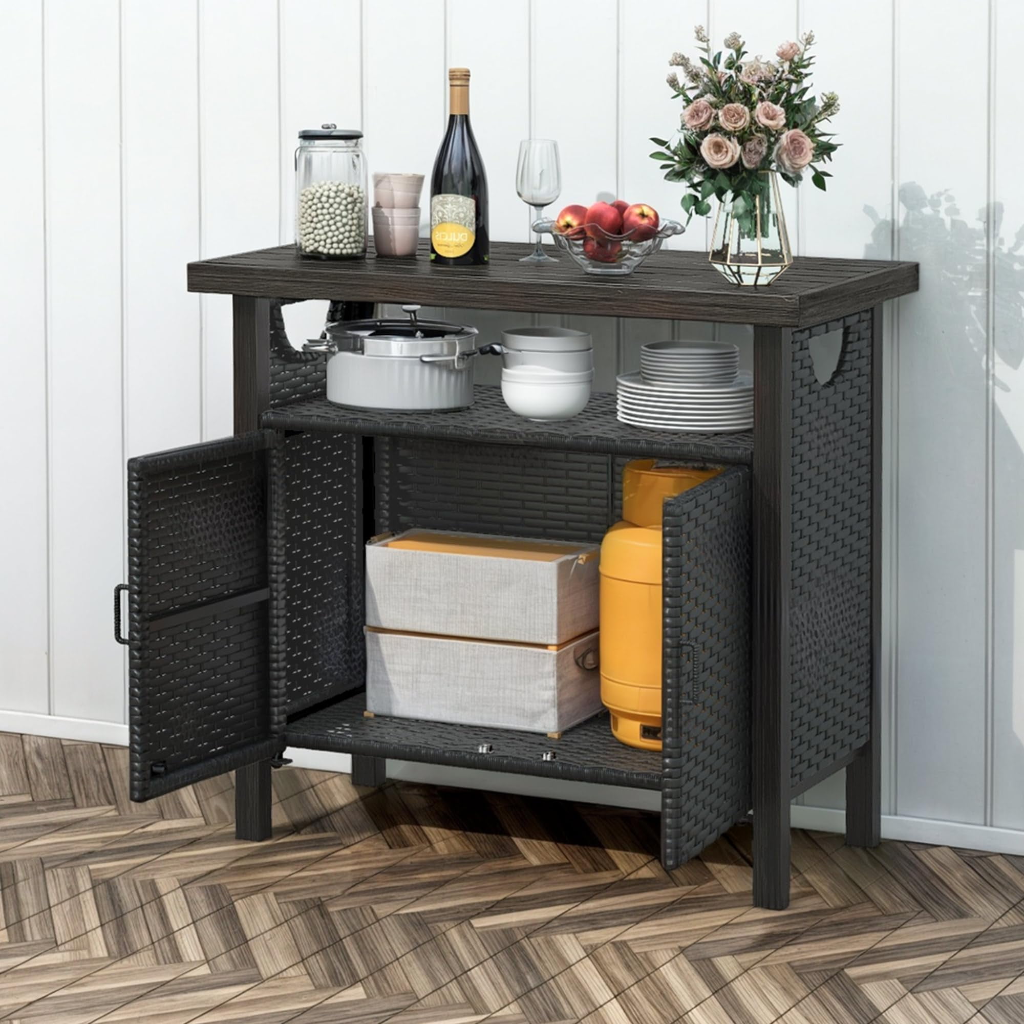 YITAHOME Outdoor Storage Cabinet, Patio Deck Bench Storage Table ...