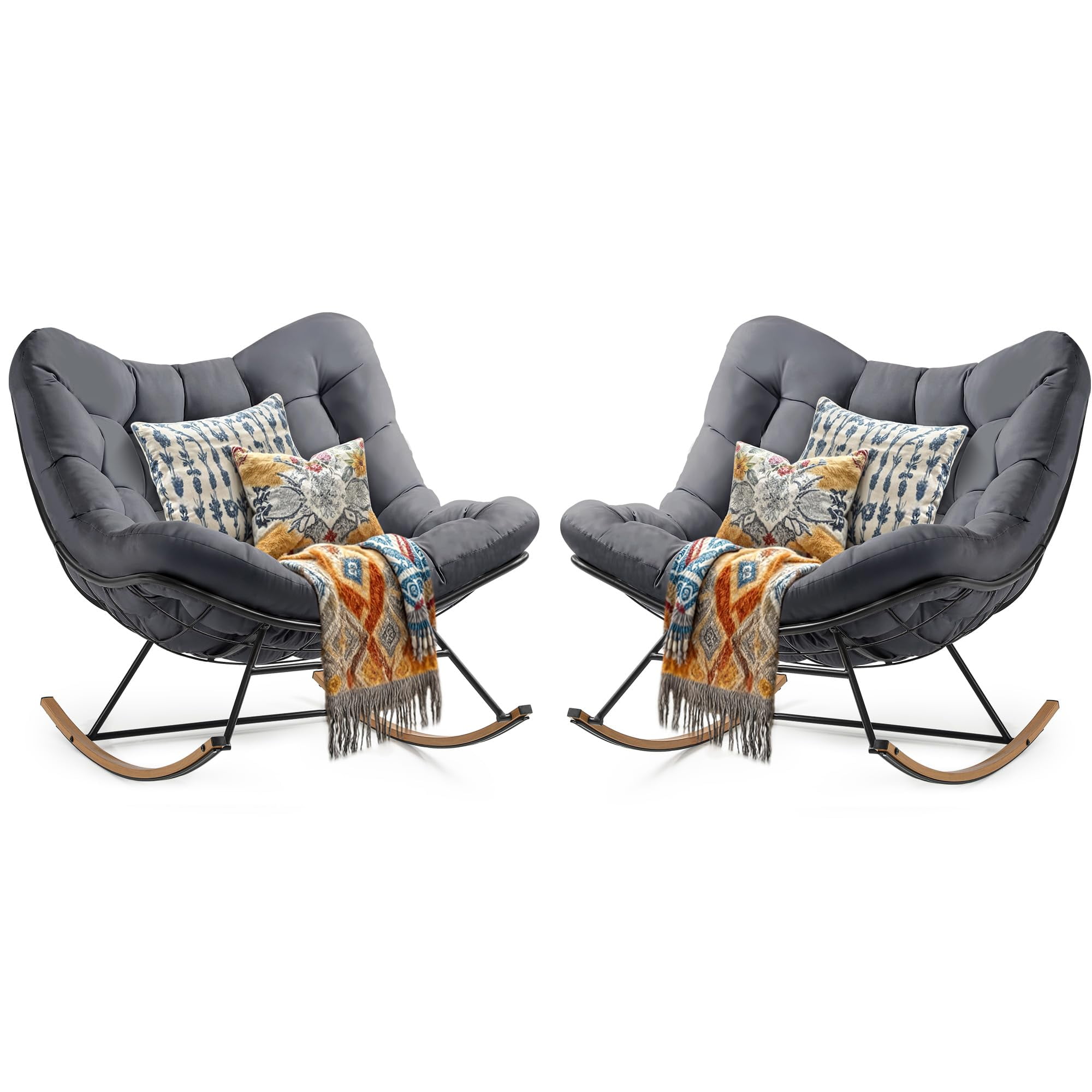 YITAHOME Oversized Rocking Papasan Chair Set of 2, Comfy Indoor and ...