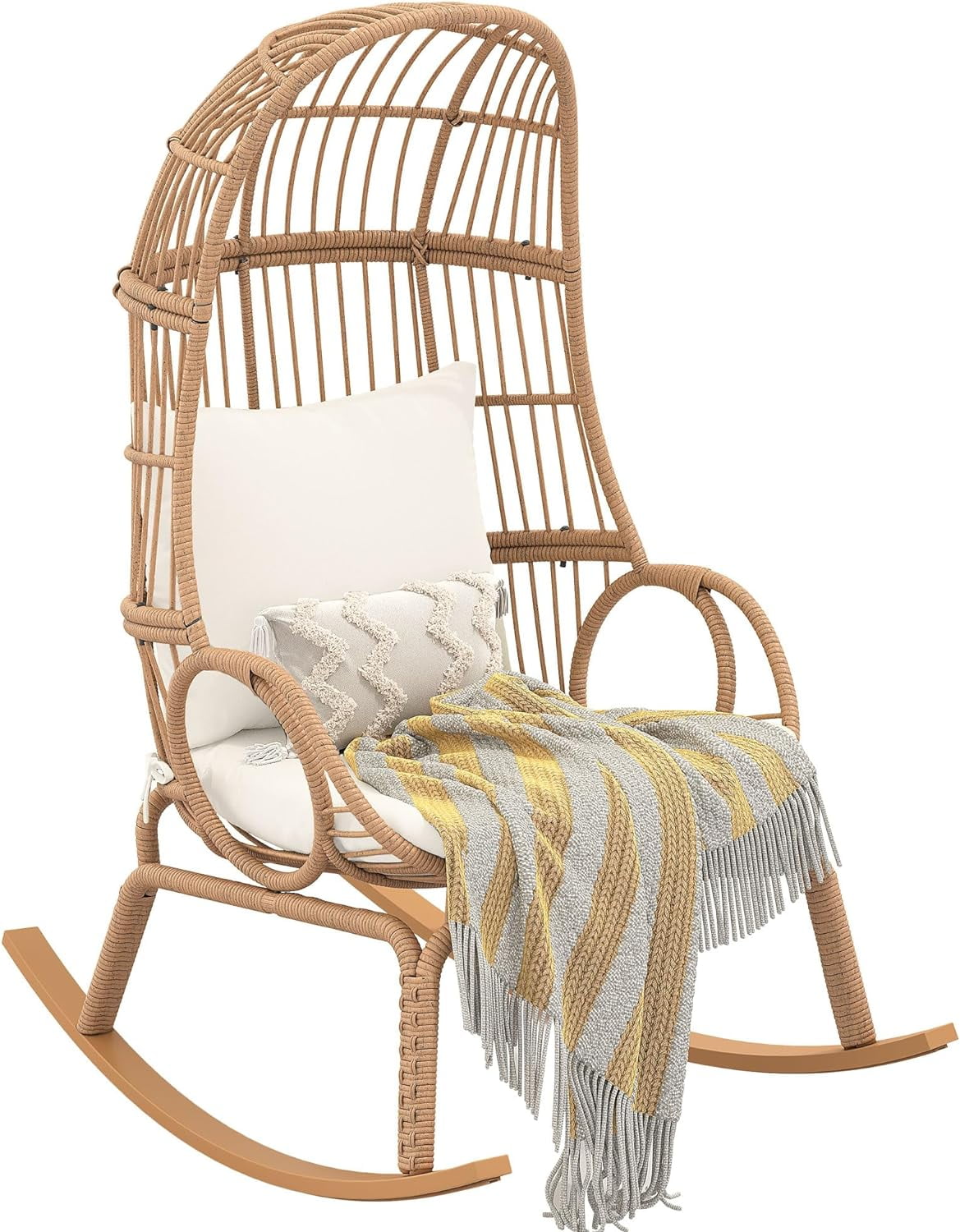 YITAHOME Rocking Egg Chair Outdoor, 370lbs Capacity Wicker Patio Basket ...