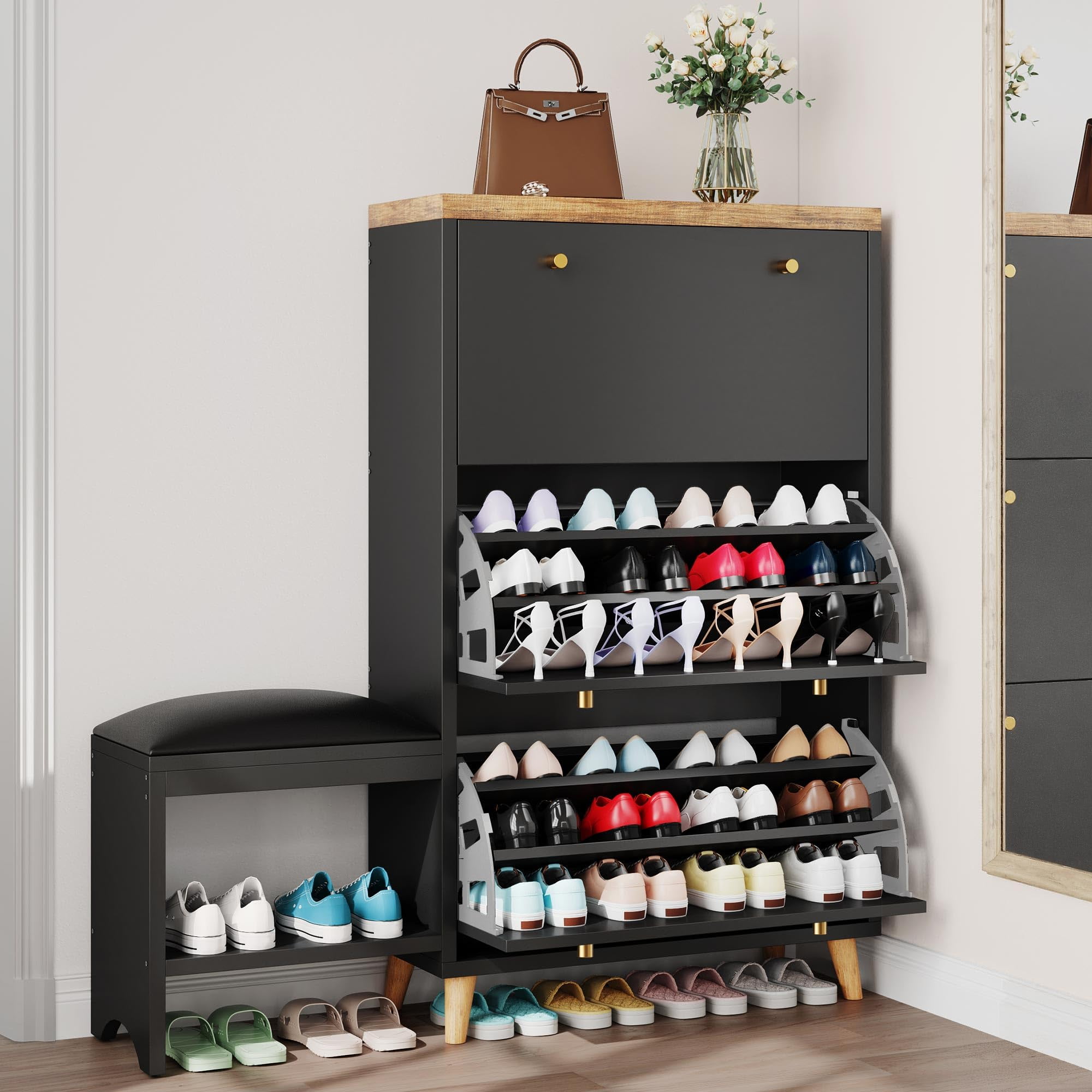 YITAHOME Shoe Cabinet with 3 Flip Drawers, Modern Shoe Storage Cabinet ...