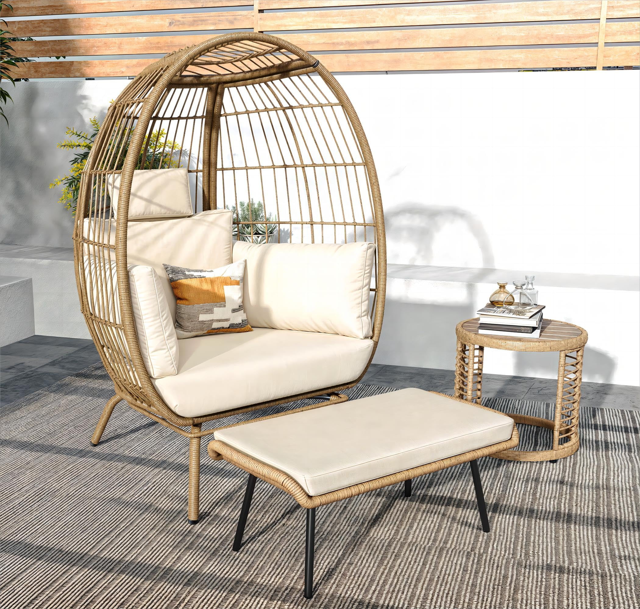 YITAHOME Wicker Outdoor Egg Chair with Footrest Patio Oversized Lounger ...