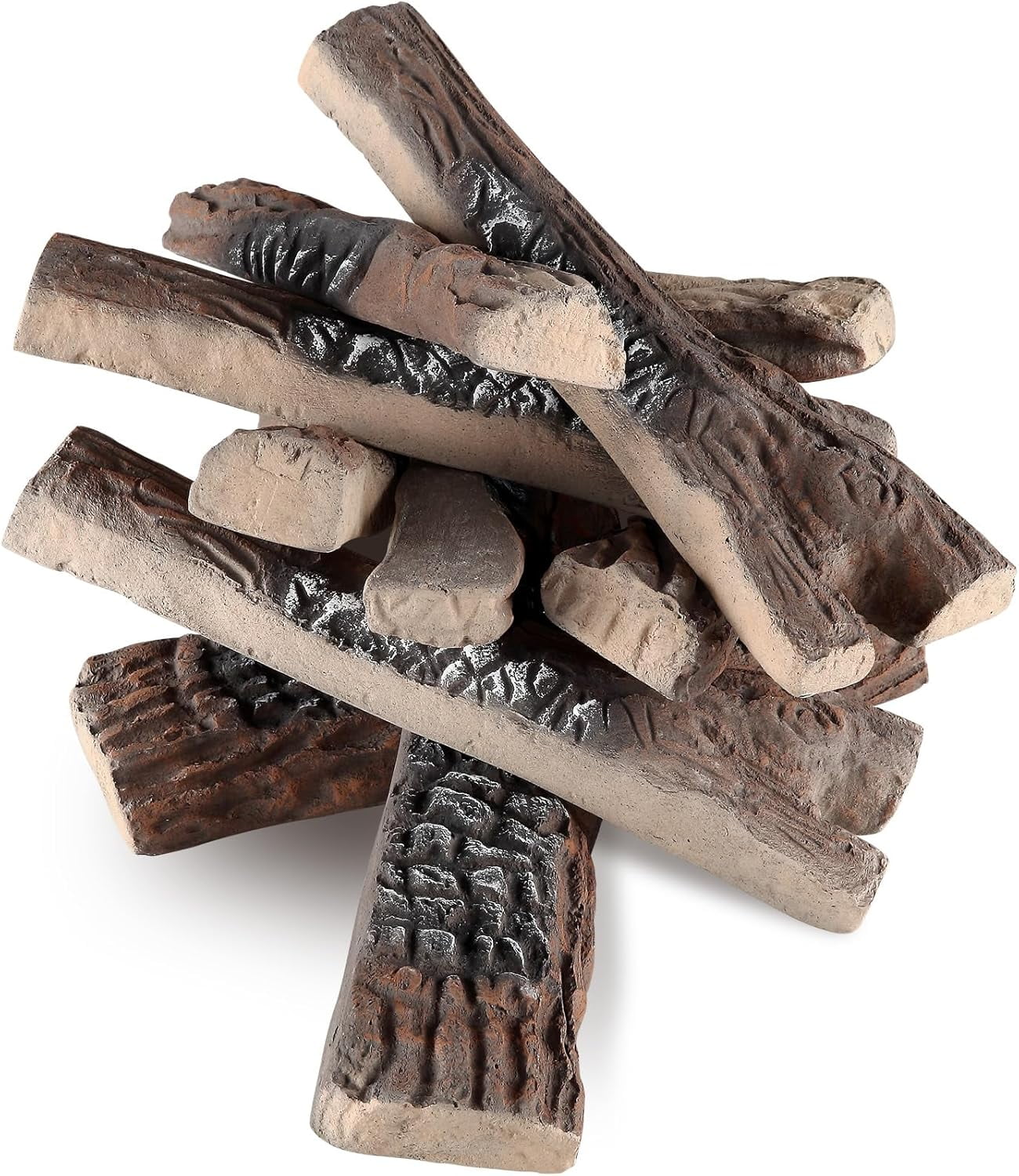 YITOR 10 Pcs Gas Fireplace Logs, Large Ceramic Logs for Fireplace ...