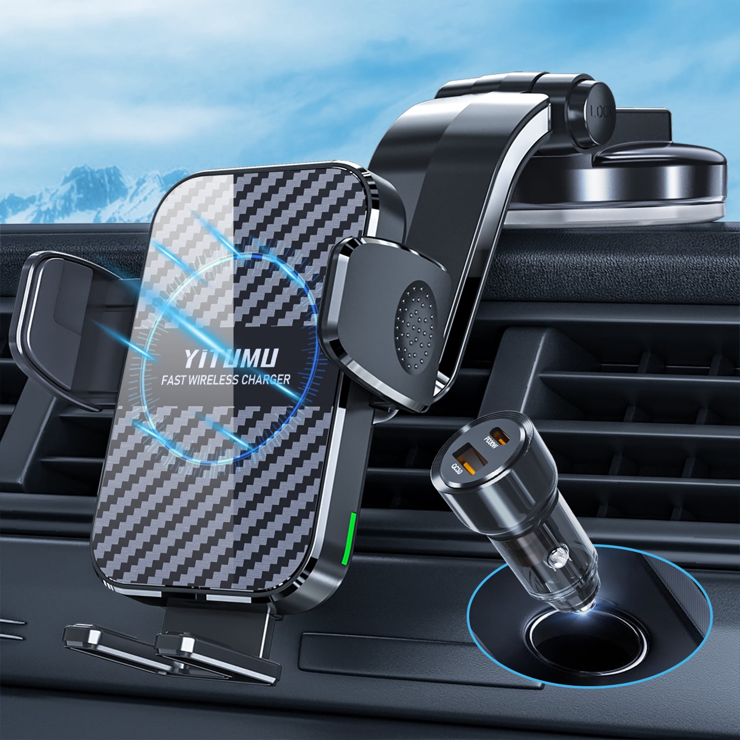 YITUMU 15W Wireless Fast Charging Car Charger, Car Phone Holder Mount ...