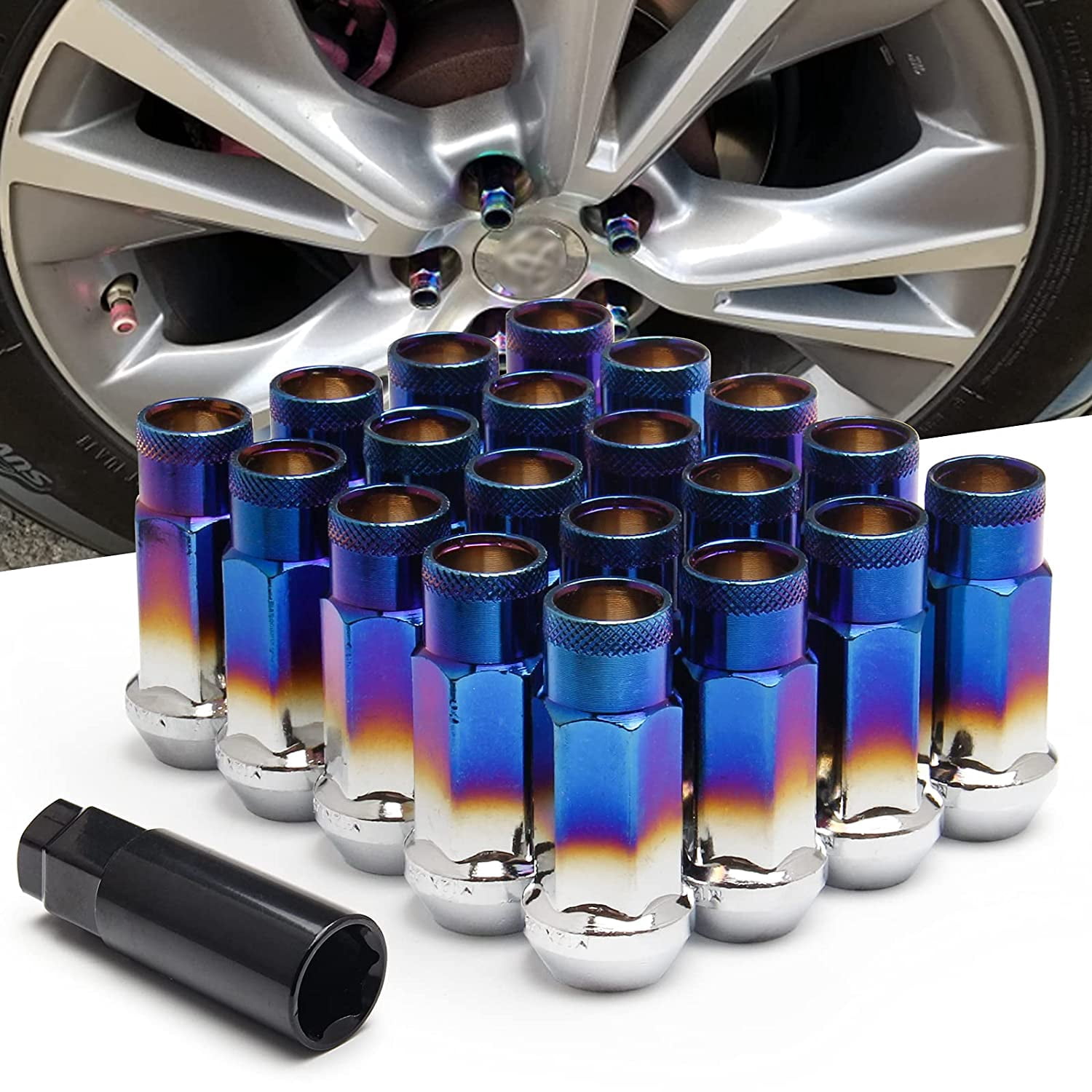 YIUIY 20pcs Burnt Blue Cold Forged Steel 12mm*1.25 Lug Nuts Extended ...